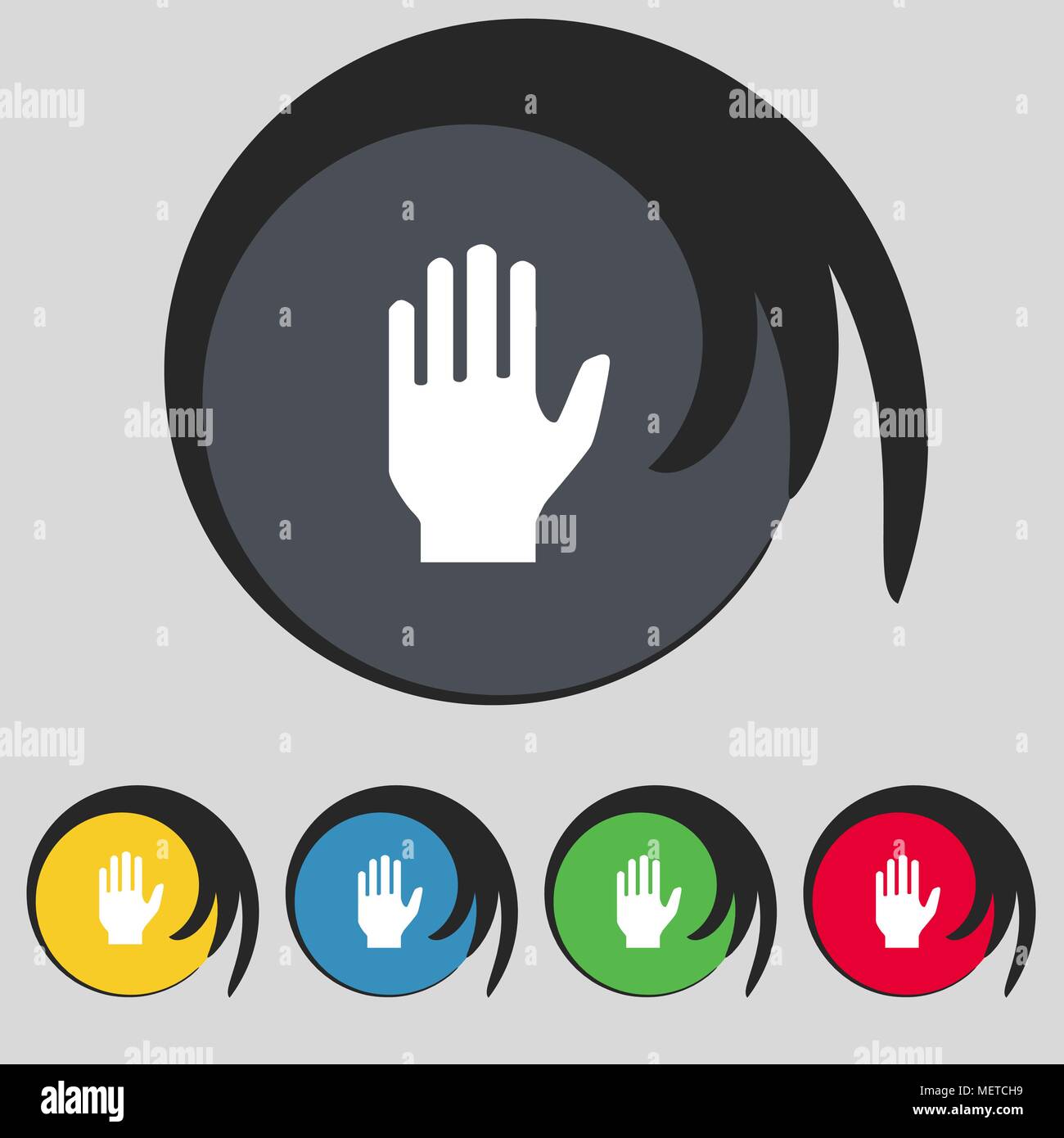 Hand print sign icon. Stop symbol. Set colour buttons. Vector ...