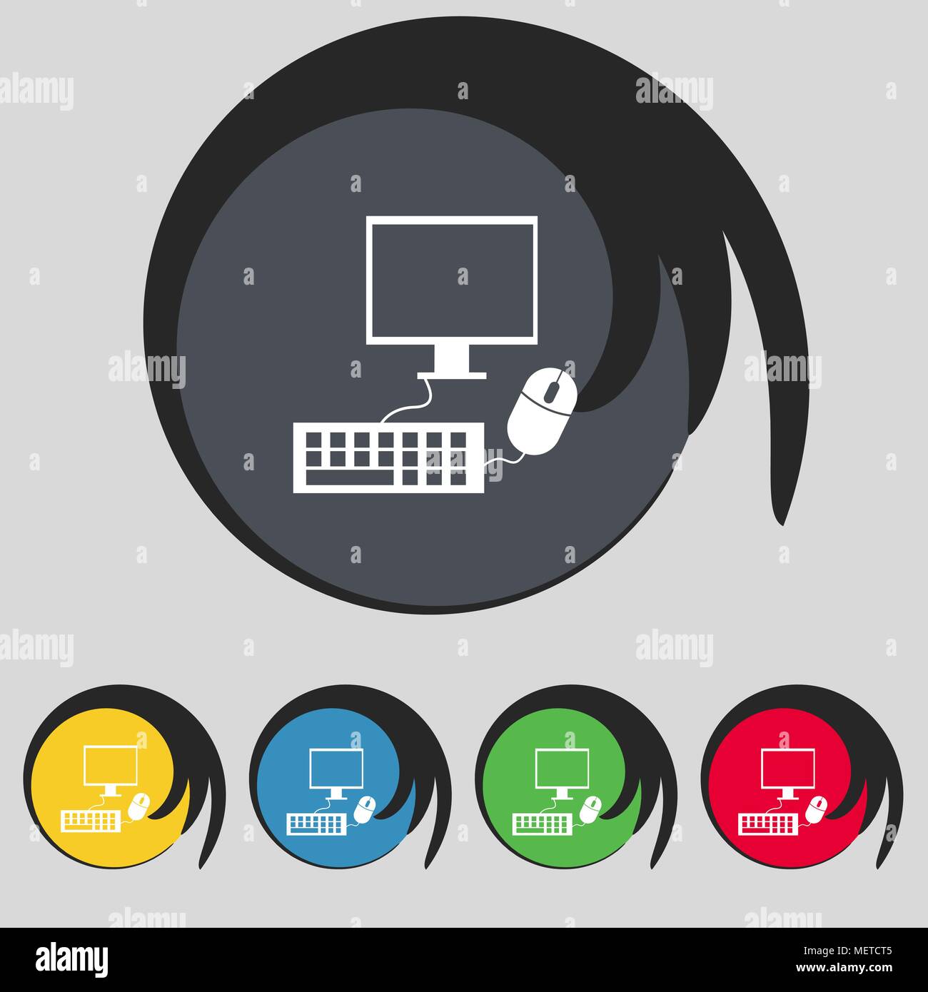 Computer widescreen monitor, keyboard, mouse sign icon. Set colourful ...