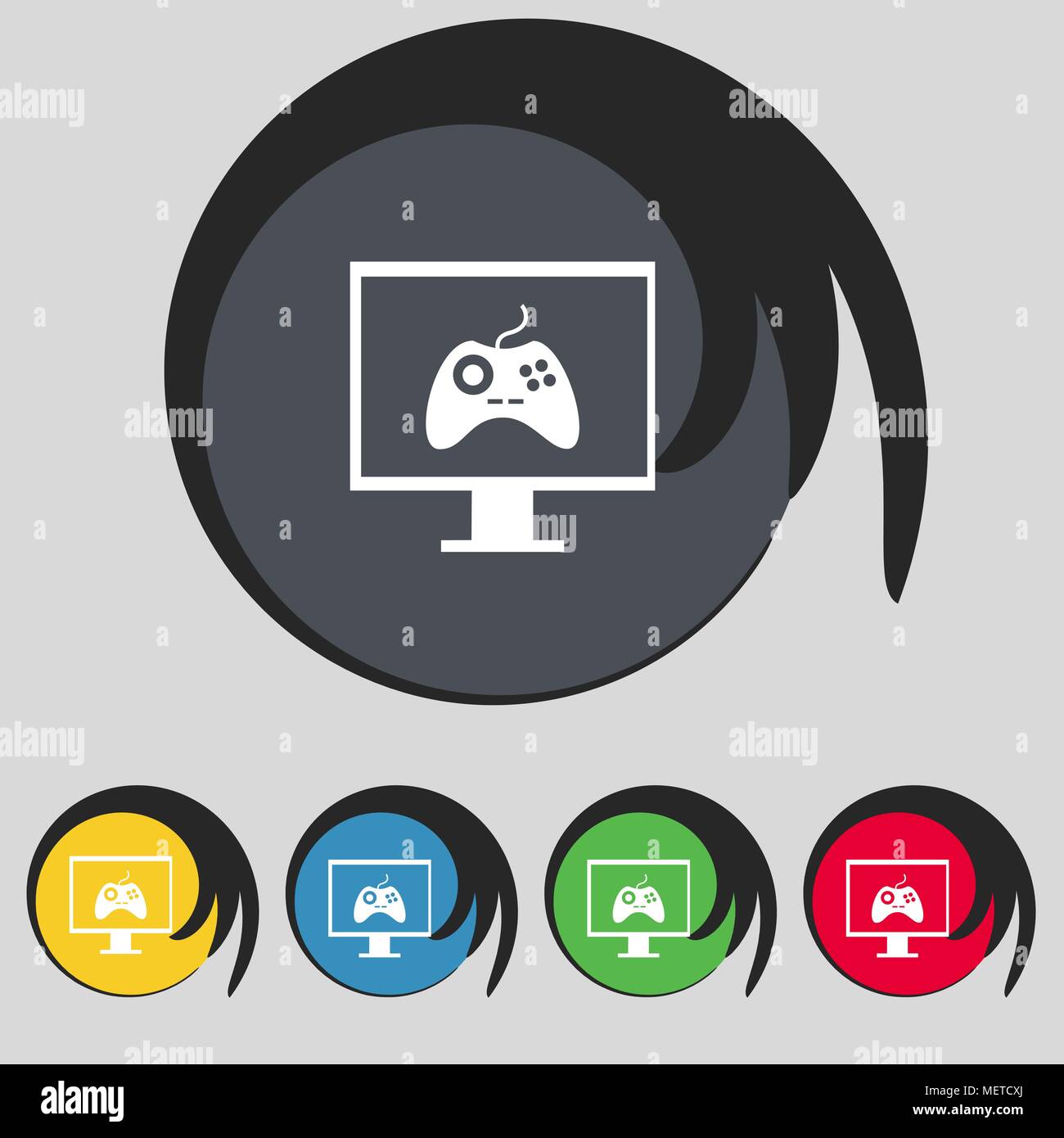 Joystick and monitor sign icon. Video game symbol. Set colourful ...
