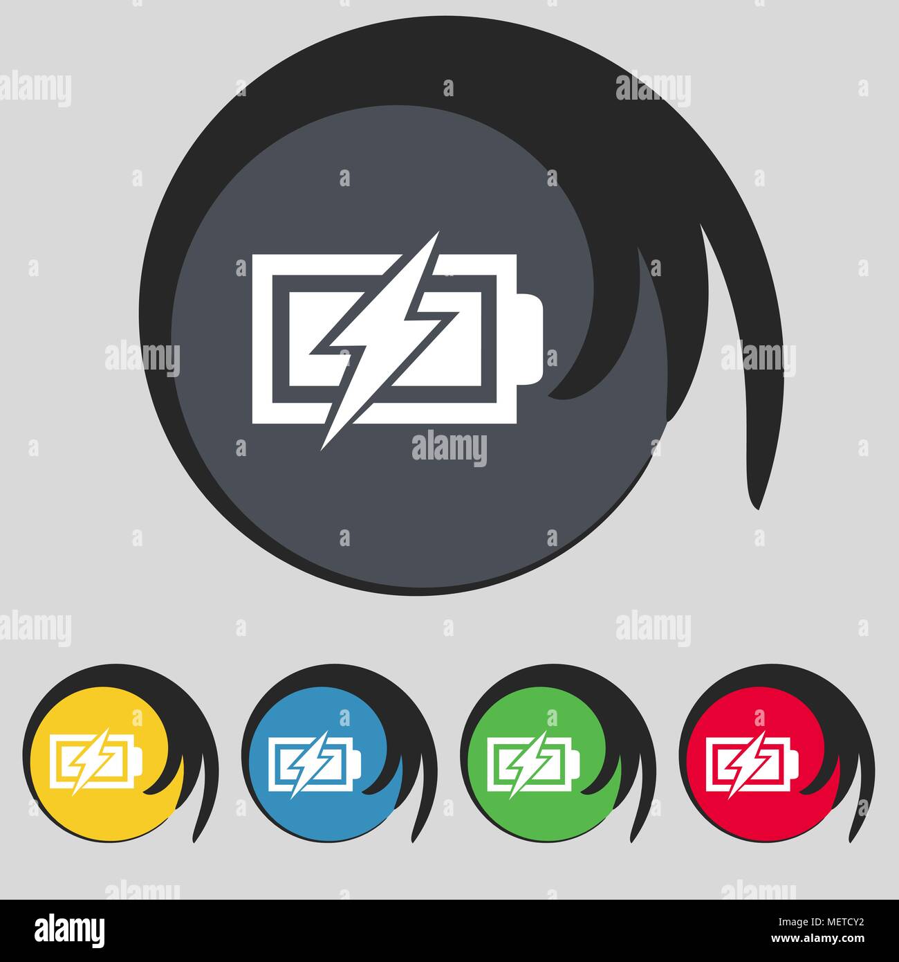 Battery charging sign icon. Lightning symbol. Set of colour buttons ...