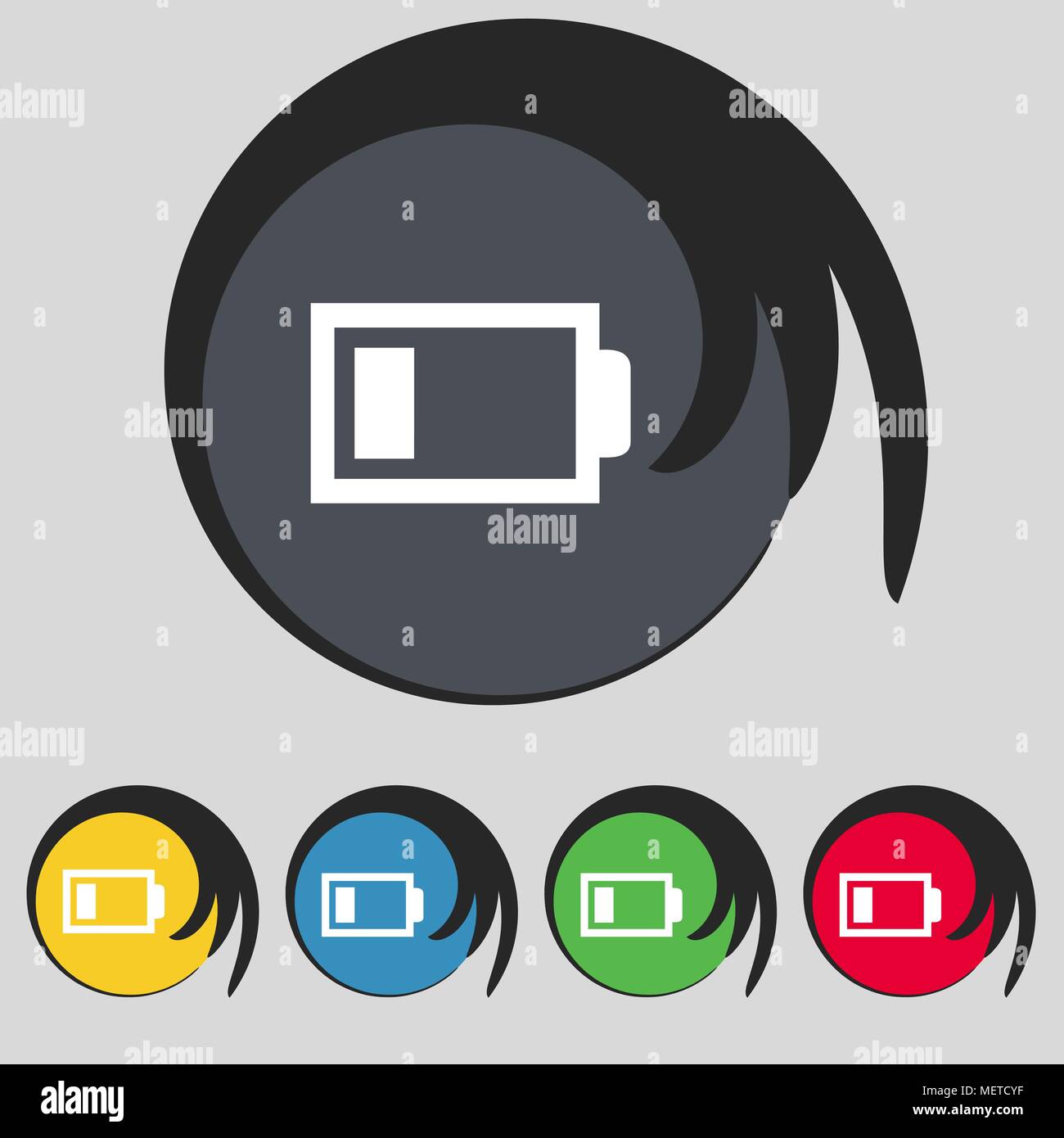 Battery low level sign icon. Electricity symbol. Set of colour buttons ...