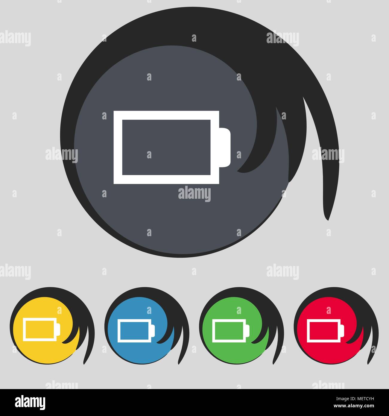 Battery empty sign icon. Low electricity symbol. Set of colour buttons ...