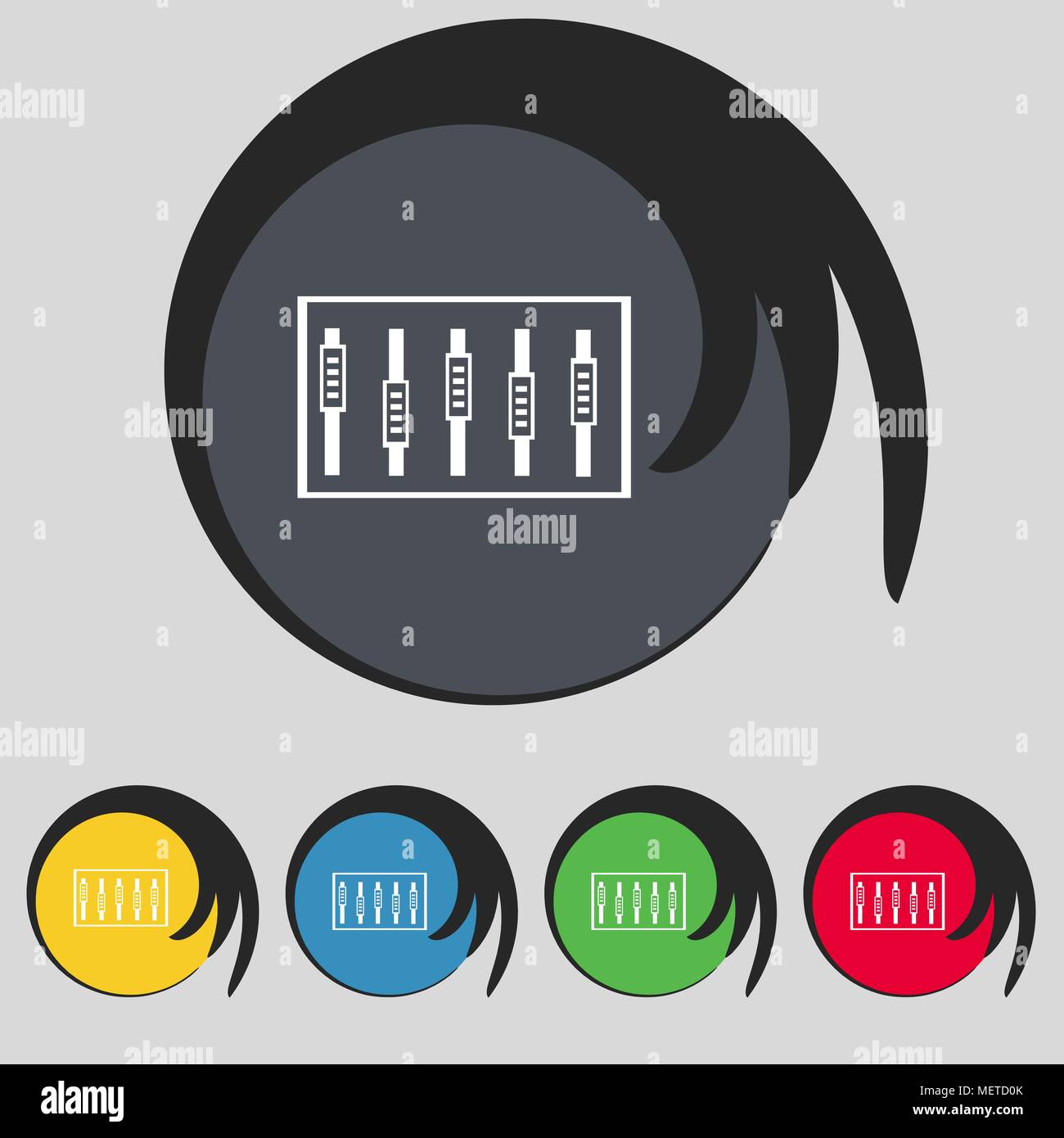 Dj console mix handles and buttons, level icons. Set of colour buttons ...