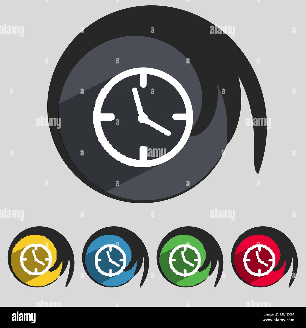 Clock time sign icon. Mechanical watch symbol. Set of colourful buttons ...