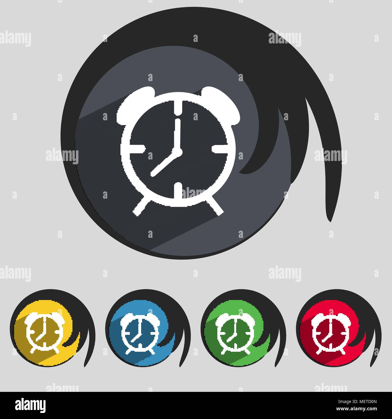 Alarm clock sign icon. Wake up alarm symbol. Set of colourful buttons ...