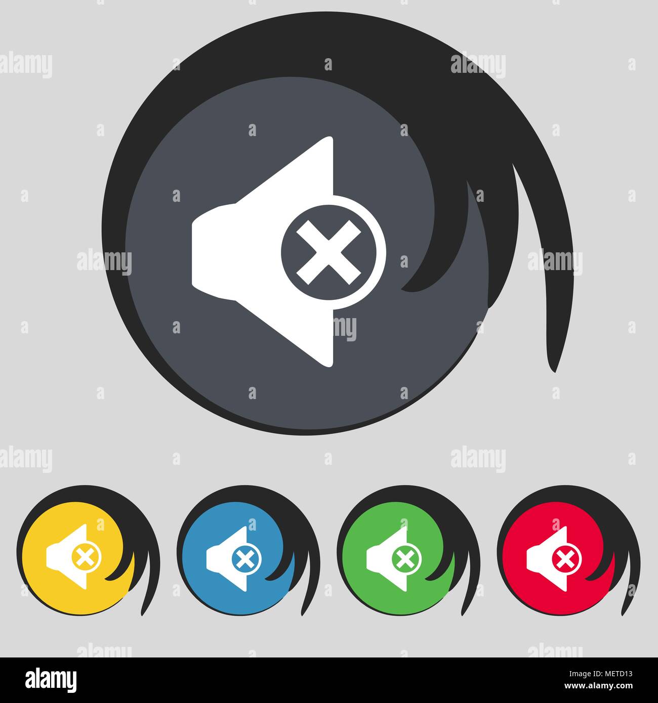 Mute speaker sign icon. Sound symbol. Set of colourful buttons. Vector ...