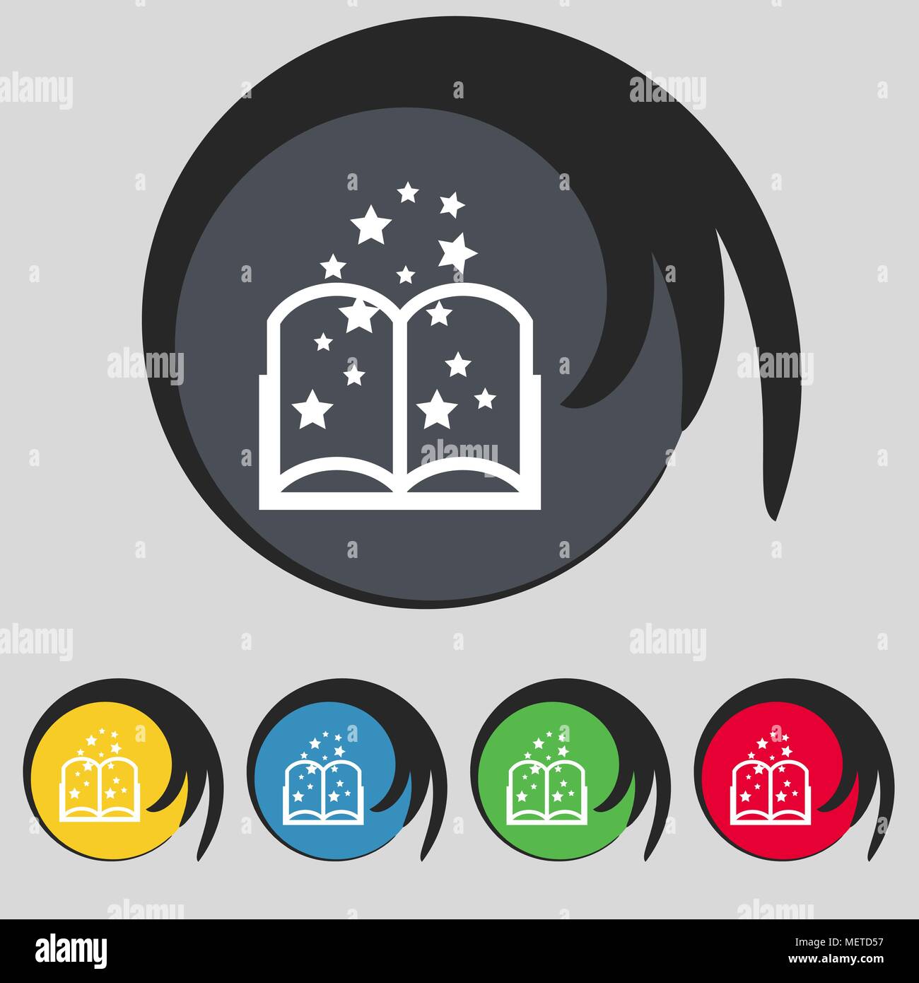 Magic Book sign icon. Open book symbol. Set of colored buttons. Vector ...