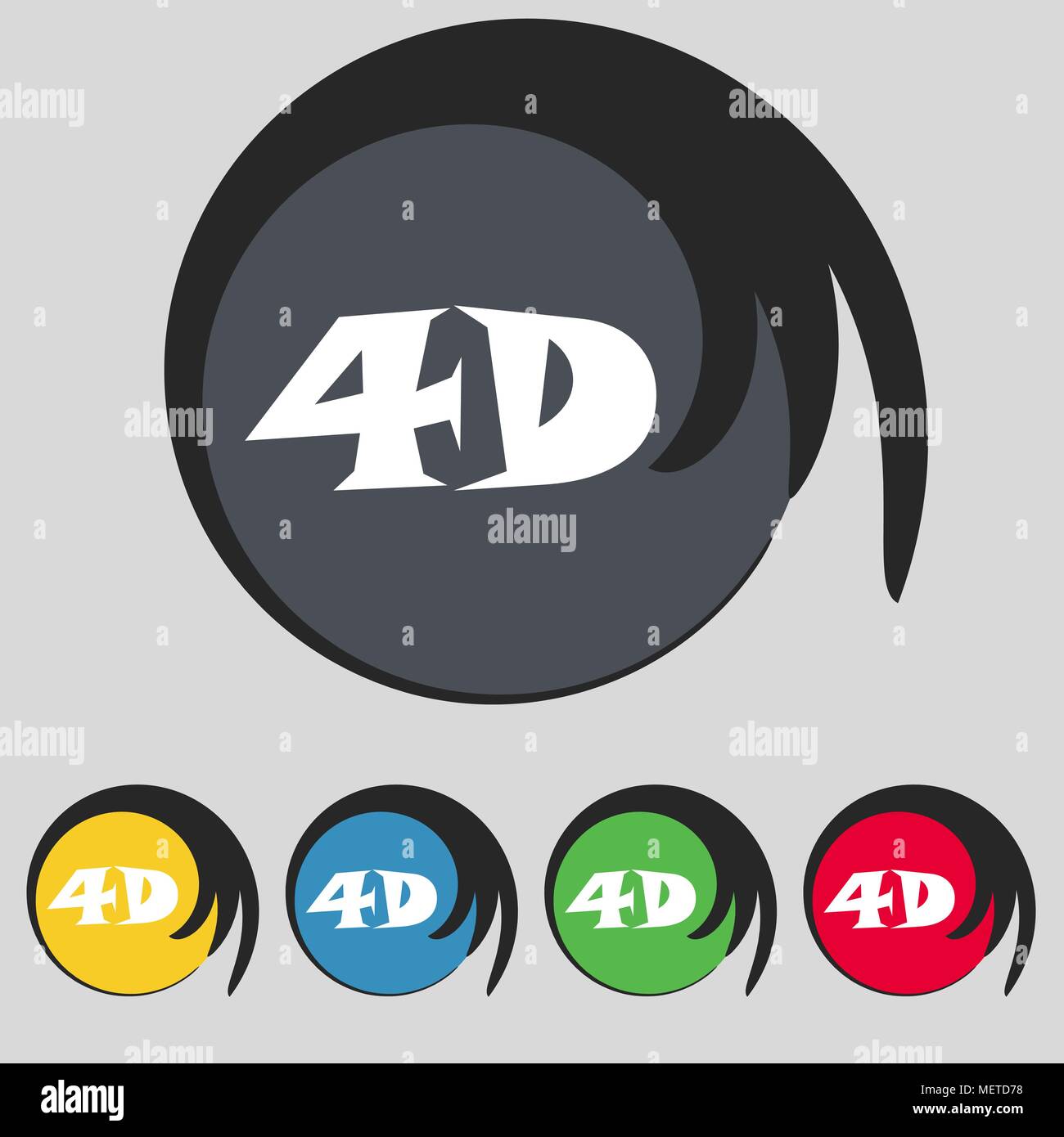 4D sign icon. 4D New technology symbol. Set of colour buttons. Vector ...