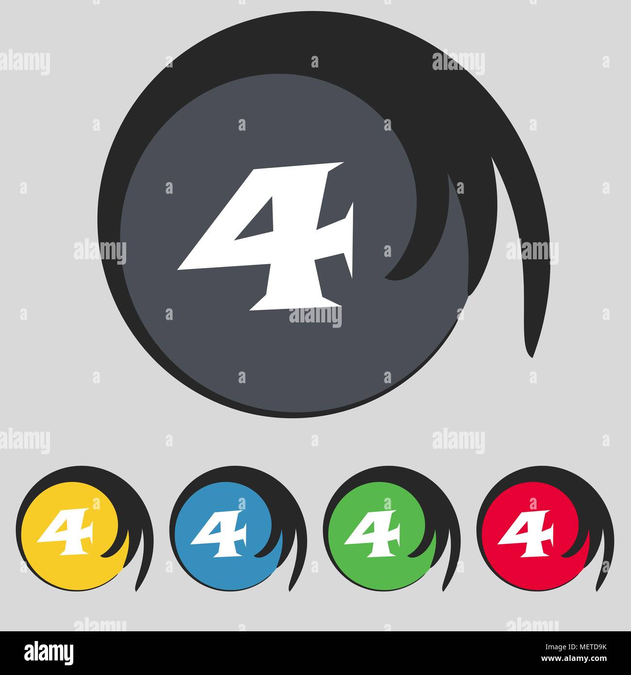 number four icon sign. Set of coloured buttons. Vector illustration ...