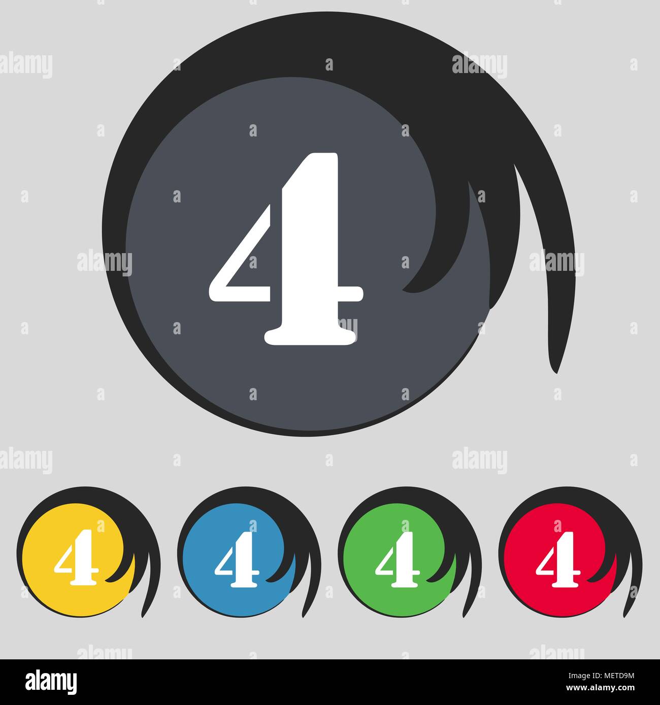 number four icon sign. Set of coloured buttons. Vector illustration ...