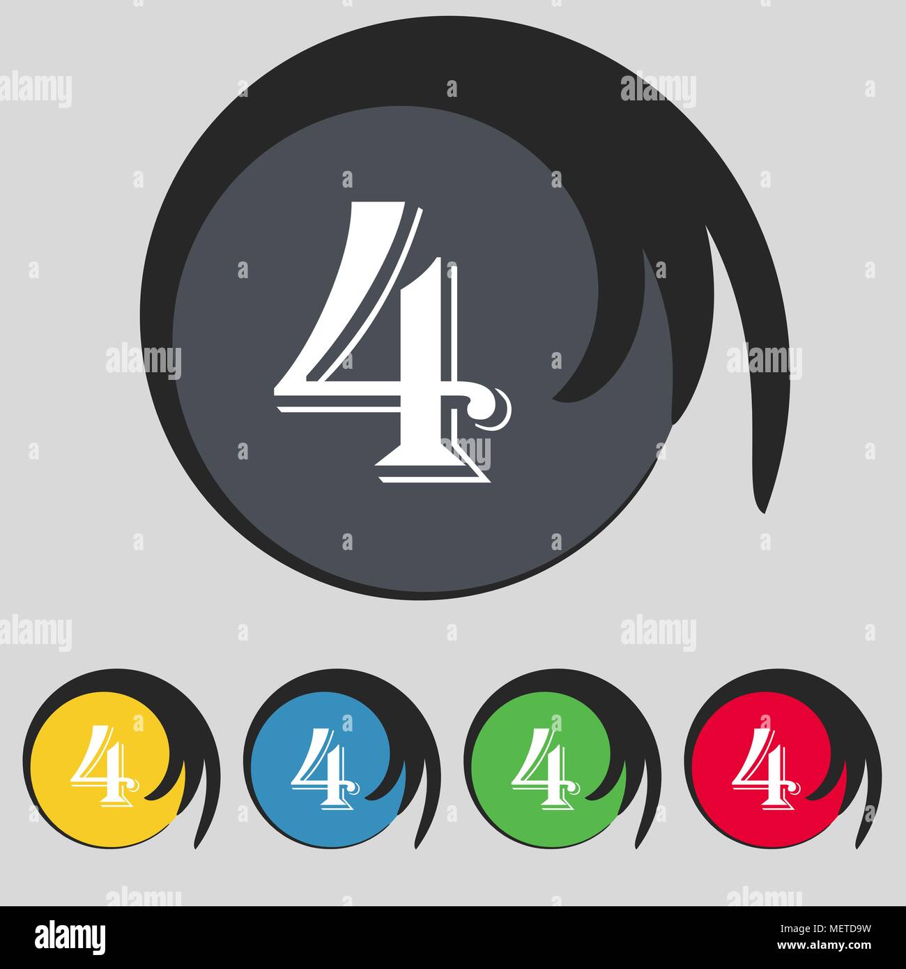 number four icon sign. Set of coloured buttons. Vector illustration ...