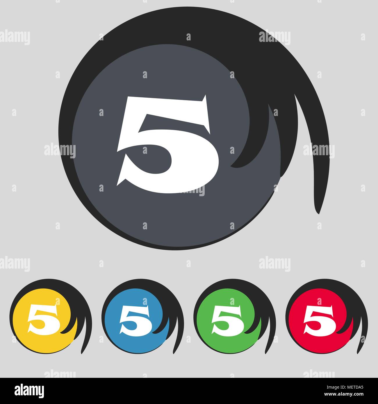 number five icon sign. Set of coloured buttons. Vector illustration ...