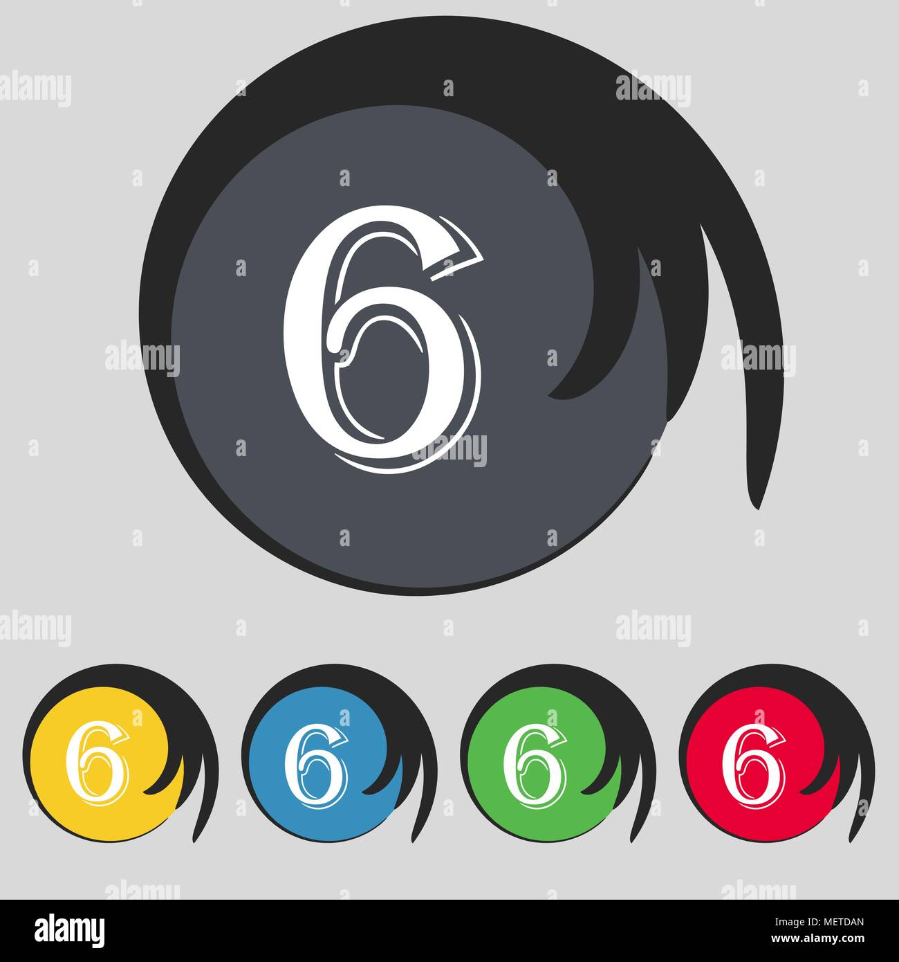 number six icon sign. Set of coloured buttons. Vector illustration ...