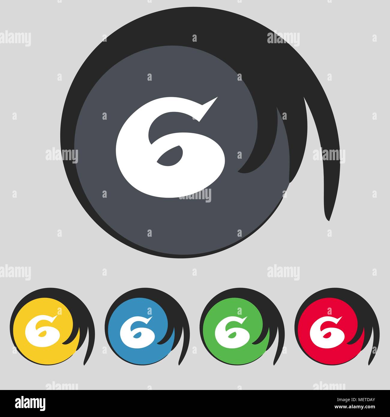 number six icon sign. Set of coloured buttons. Vector illustration ...