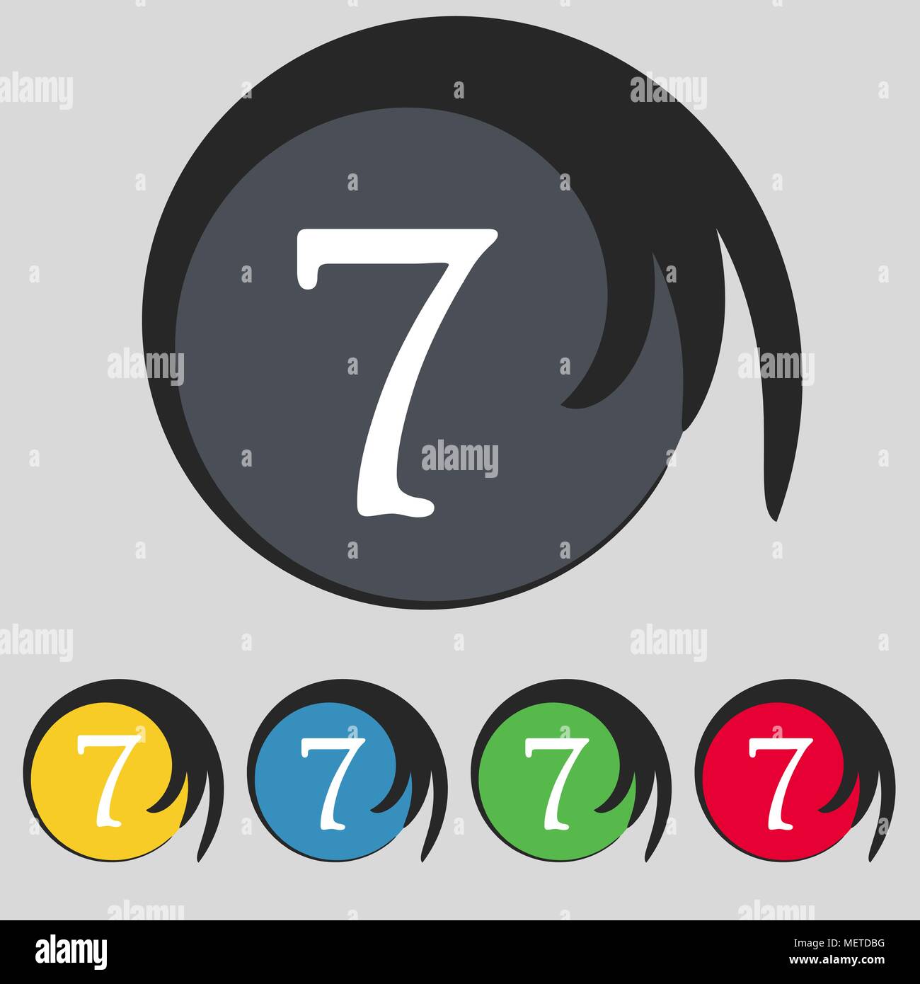 number seven icon sign. Set of coloured buttons. Vector illustration ...