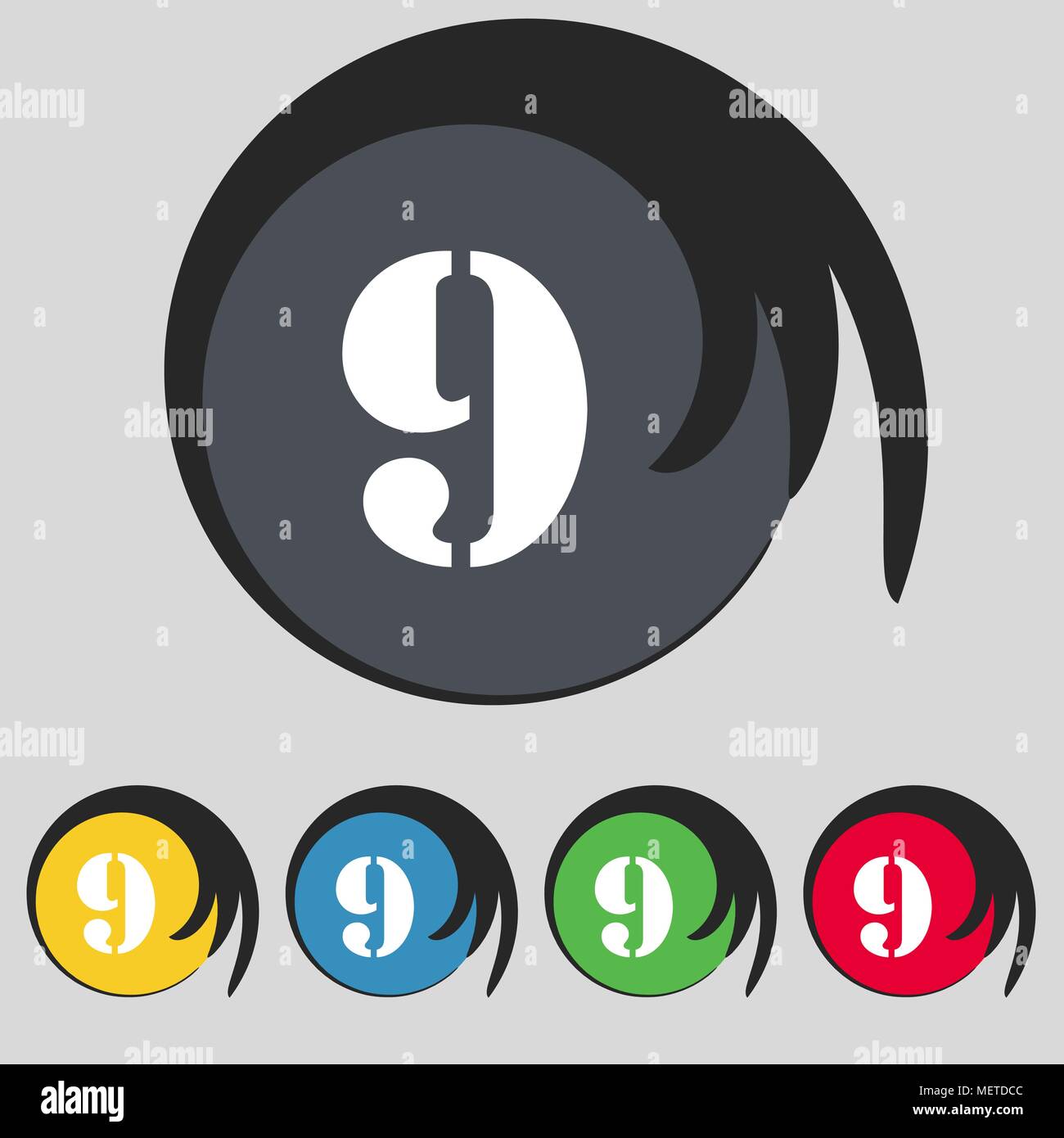 number Nine icon sign. Set of coloured buttons. Vector illustration ...