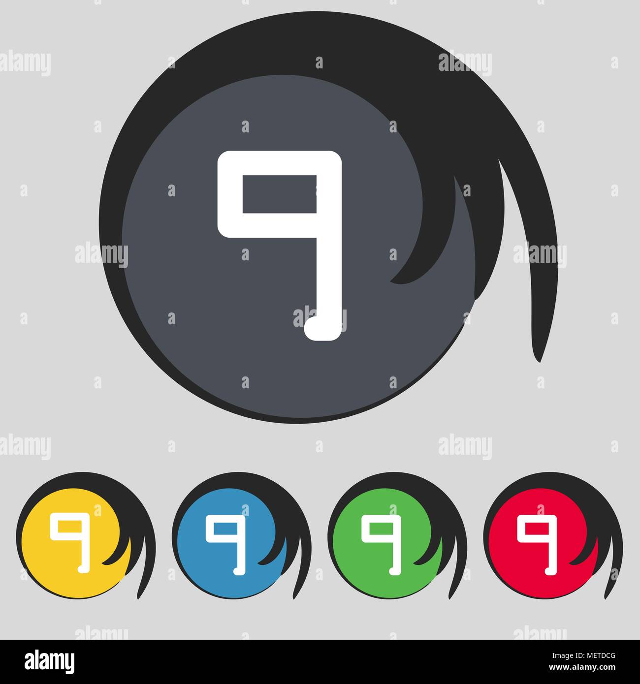 number Nine icon sign. Set of coloured buttons. Vector illustration ...