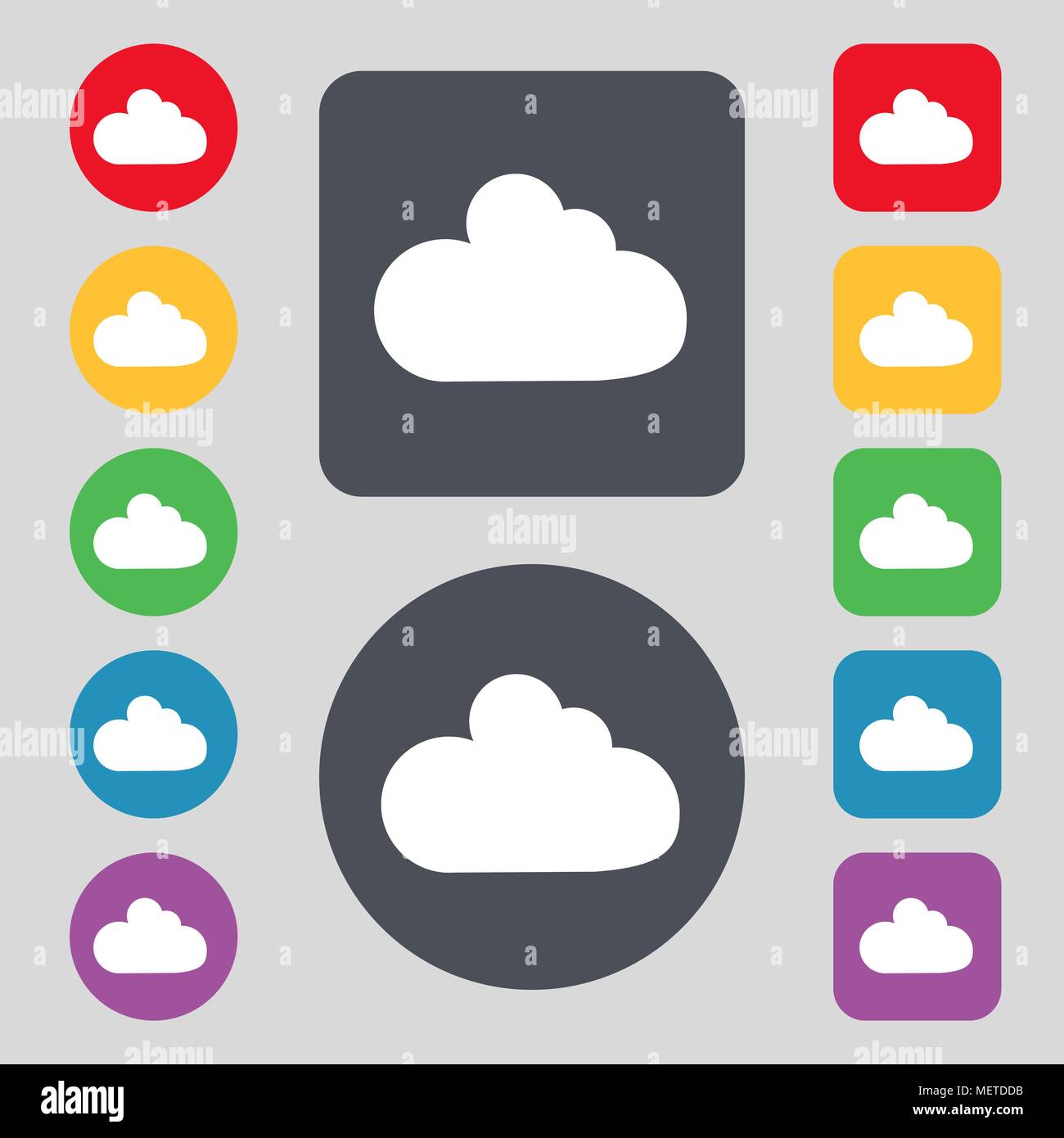 Cloud sign icon. Data storage symbol. Set colourful buttons. Vector ...