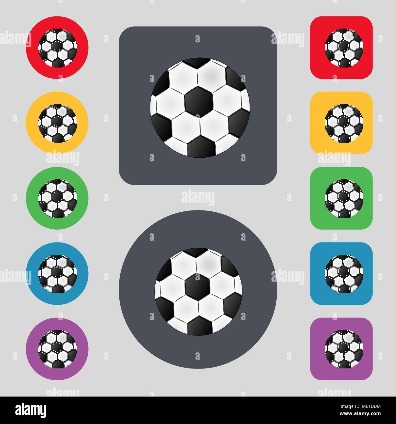 Football ball sign icon. Soccer Sport symbol. Set colourful buttons ...