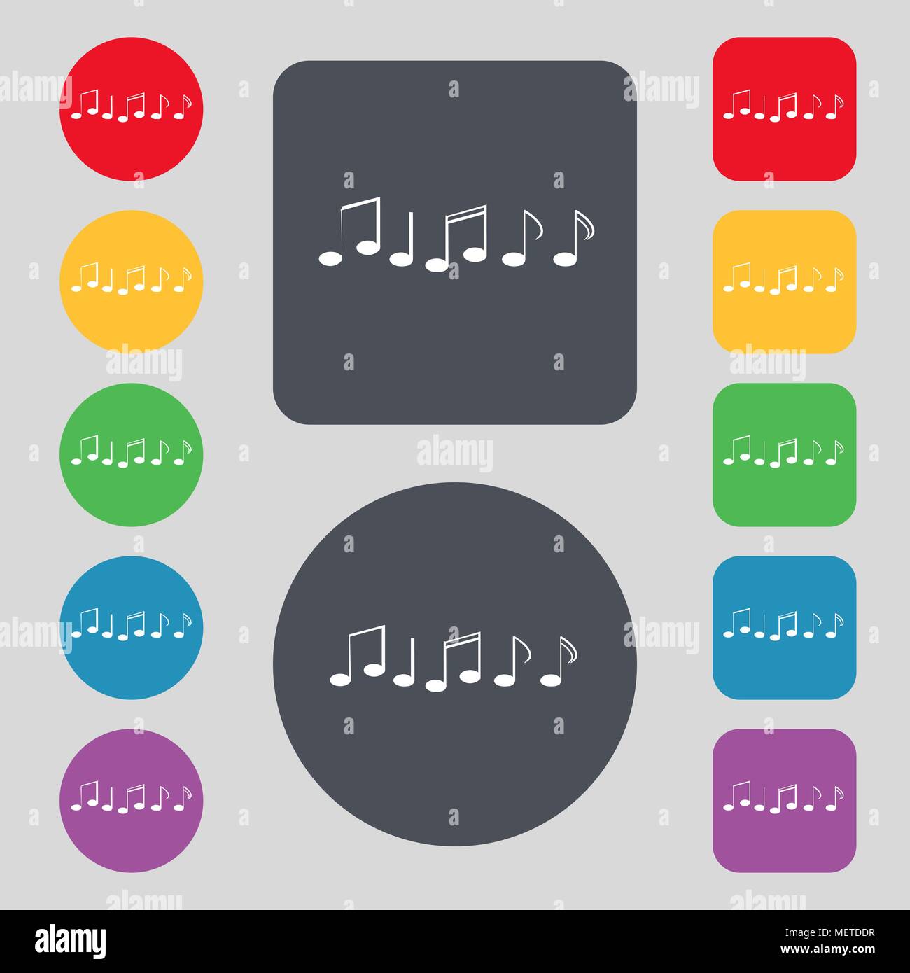 Music note sign icon. Musical symbol. Set colourful buttons. Vector ...
