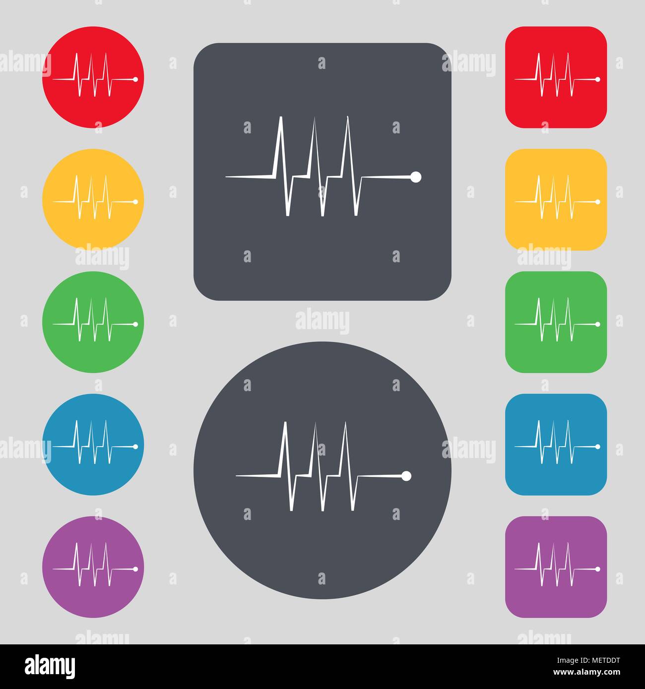 Cardiogram monitoring sign icon. Heart beats symbol. Set colourful ...