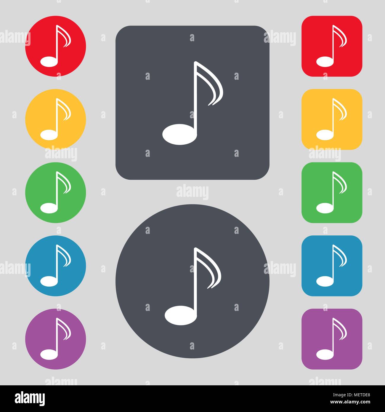 Music note sign icon. Musical symbol. Set colourful buttons. Vector ...