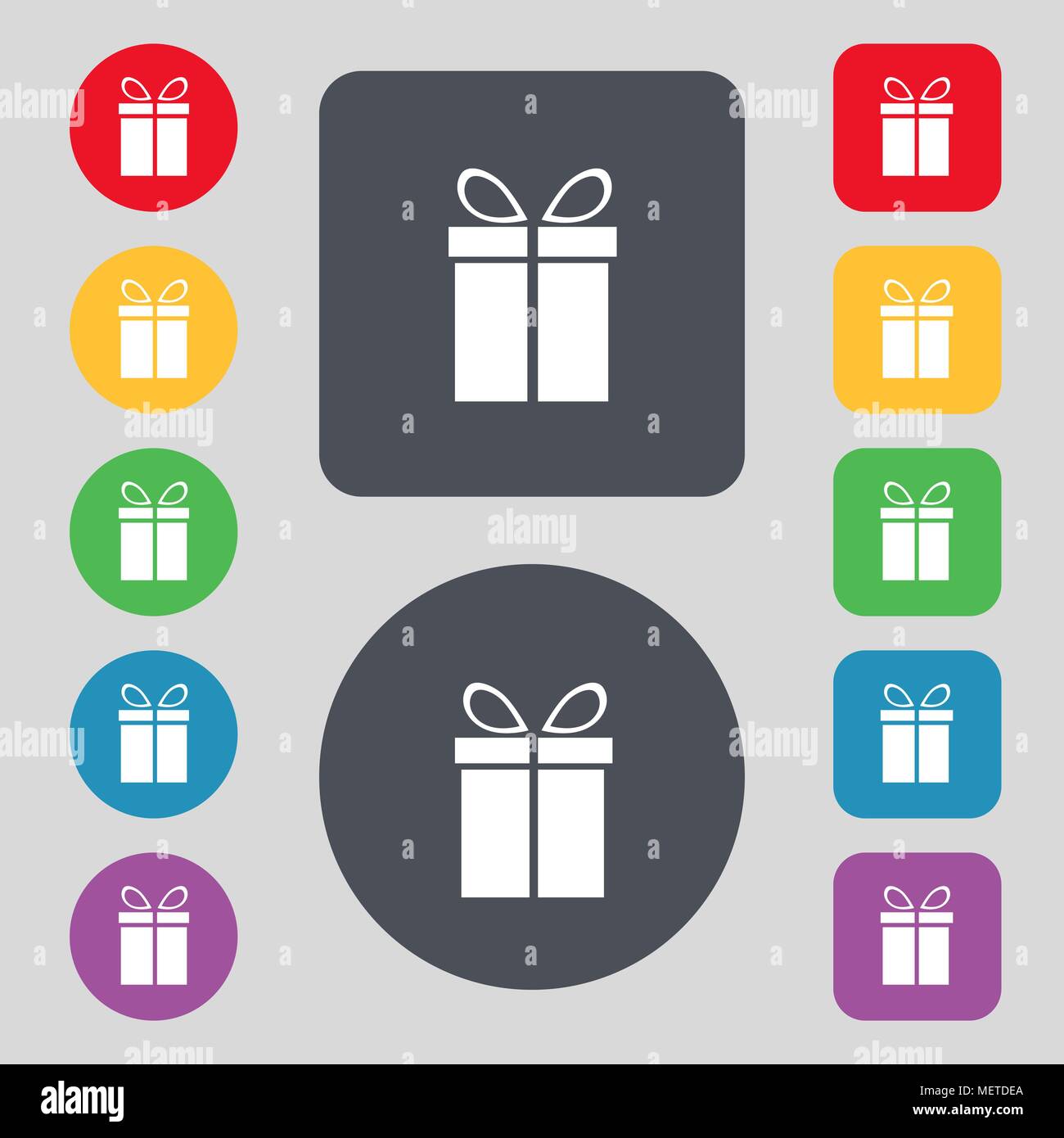 Gift box sign icon. Present symbol. Set colourful buttons. Vector ...