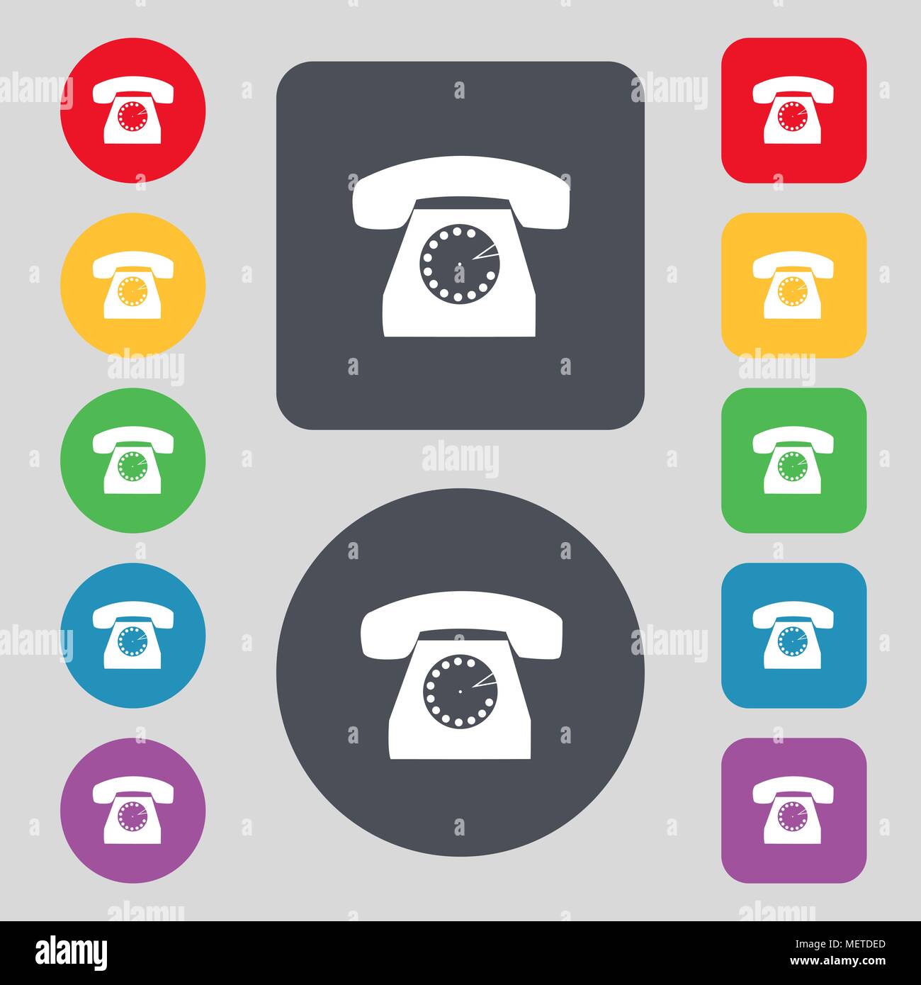 Retro telephone web icon. Set colourful buttons. Vector illustration ...