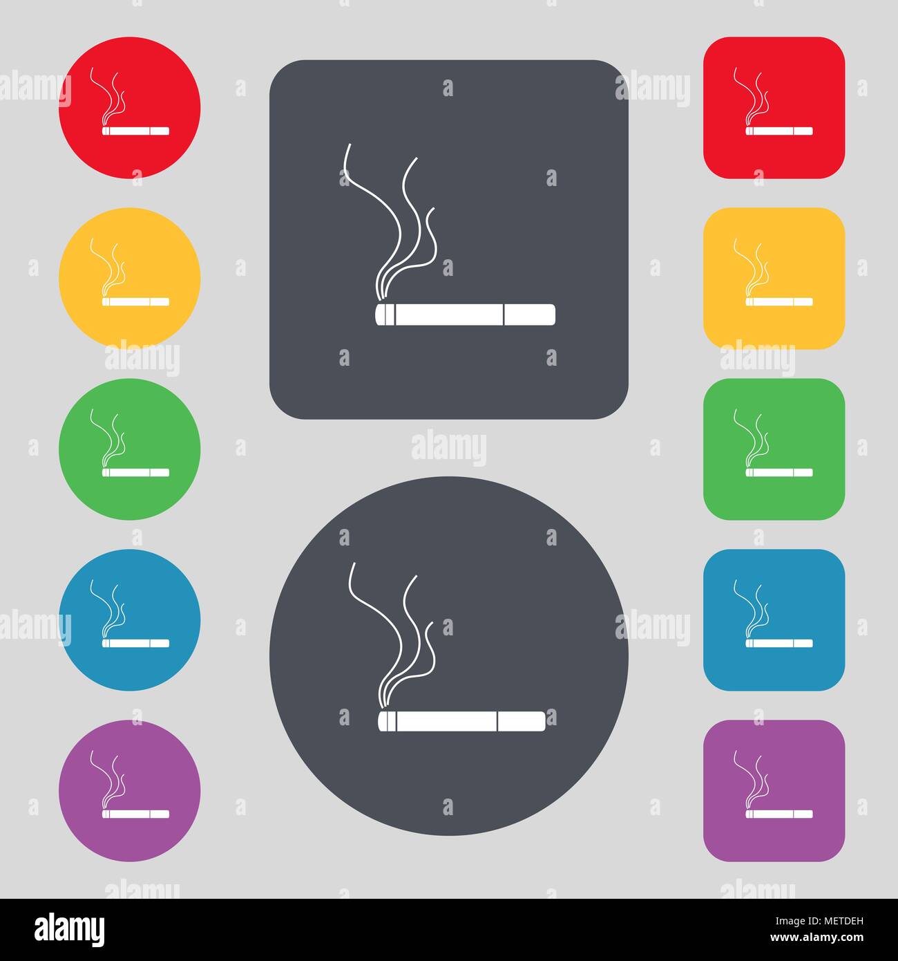 Smoking sign icon. Cigarette symbol. Set colourful buttons. Vector ...