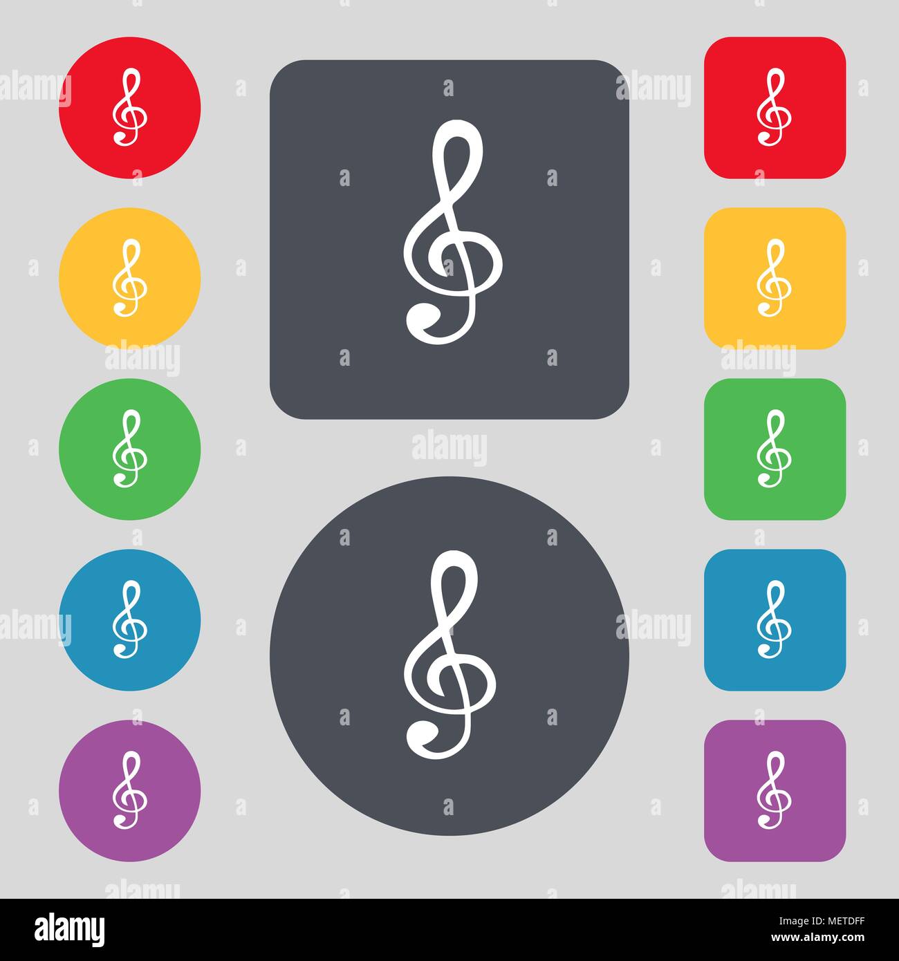 Music note sign icon. Musical symbol. Set colourful buttons. Vector ...