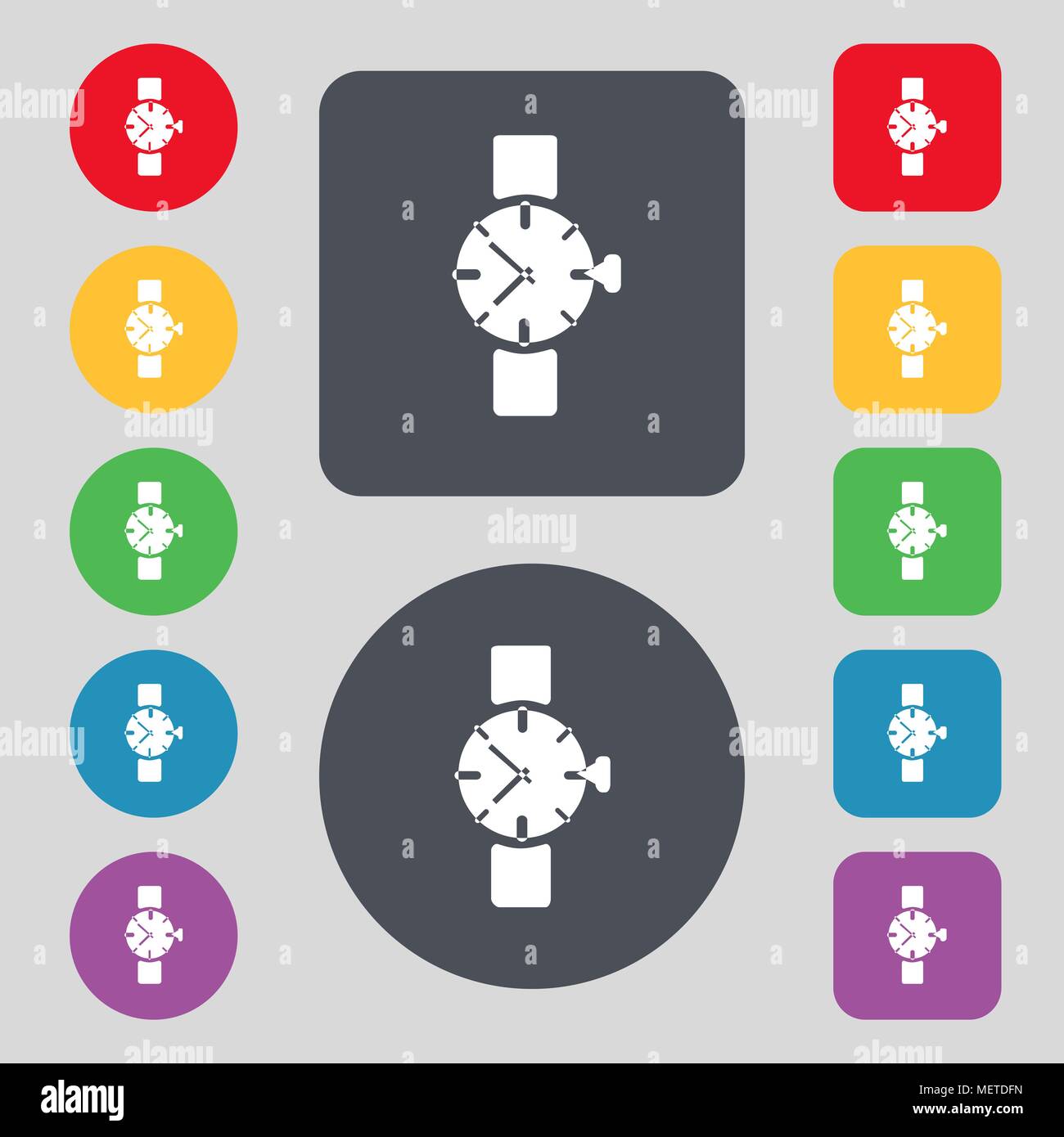 Wrist Watch sign icon. Mechanical clock symbol. Set colourful buttons ...