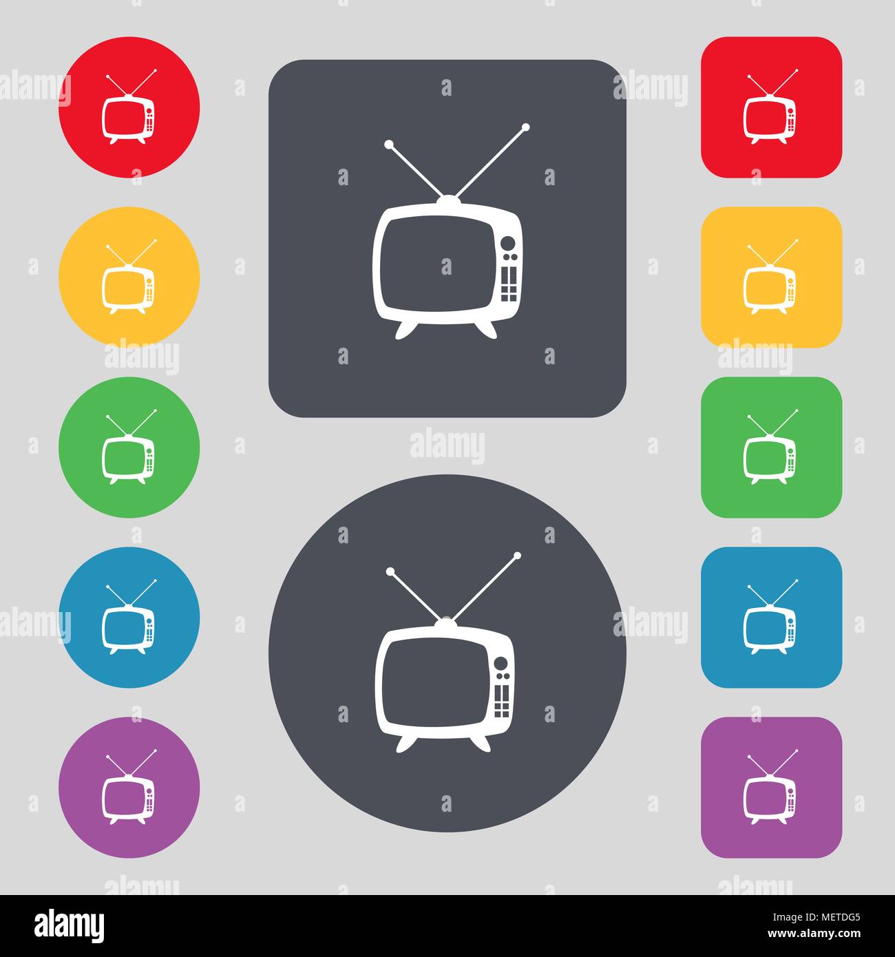 Retro TV mode sign icon. Television set symbol. Set colourful buttons ...