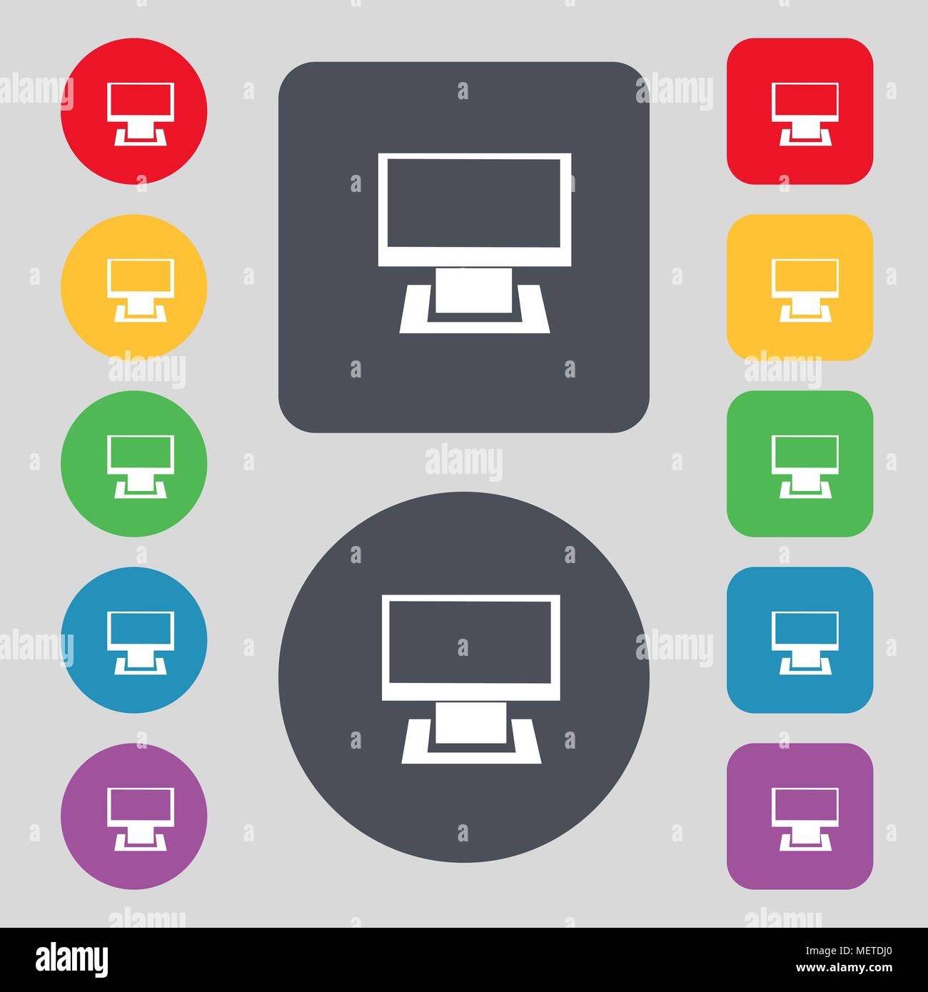 Computer widescreen monitor sign icon. Set colourful buttons. Modern UI ...