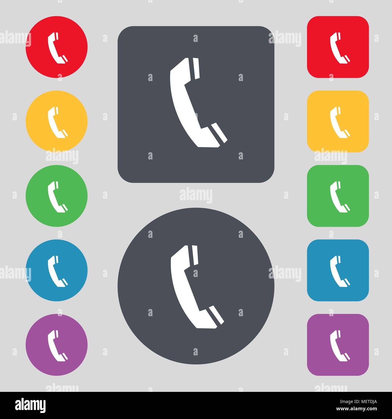 Phone sign icon. Support symbol. Call center. Set colourful buttons ...