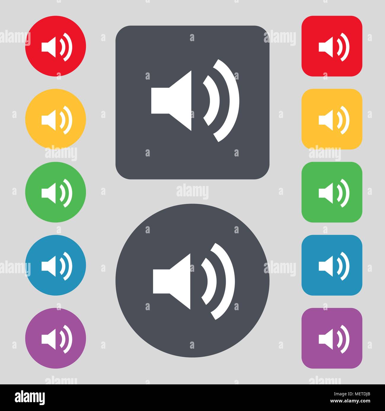 Speaker volume sign icon. Sound symbol. Set colourful buttons. Vector ...