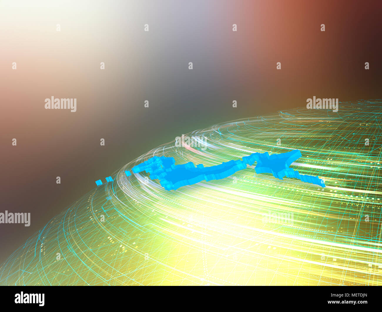 Moving Fast Light Beam and Japanese Map on Sphere Stock Photo - Alamy