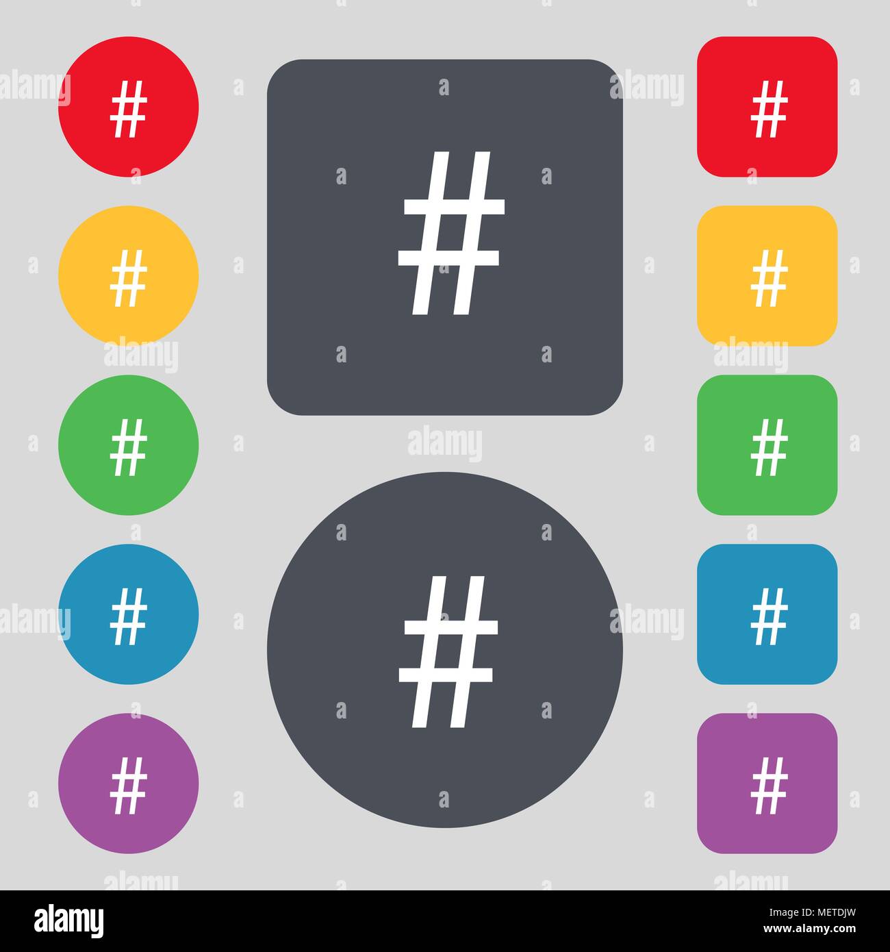 hash tag icon. Set colourful buttons sign. Vector illustration Stock ...