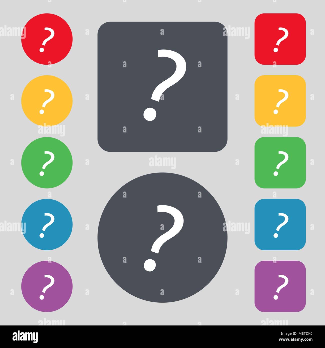 Question mark sign icon. Help symbol. FAQ sign. Set colourful buttons ...