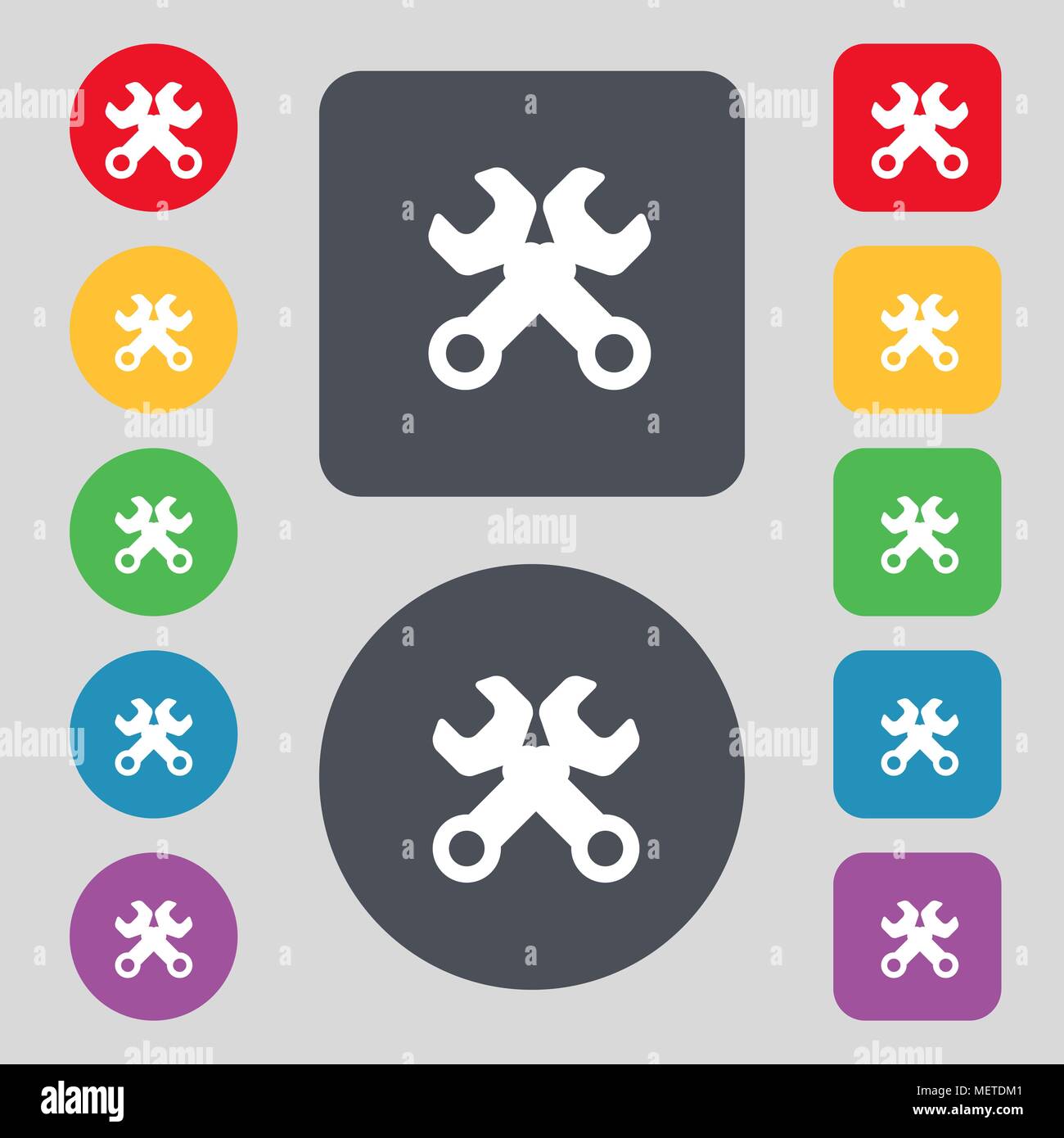Wrench key sign icon. Service tool symbol. Set colourful buttons ...