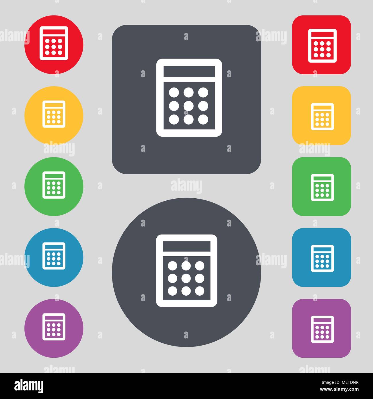 Calculator sign icon. Bookkeeping symbol. Set colour buttons. Vector ...