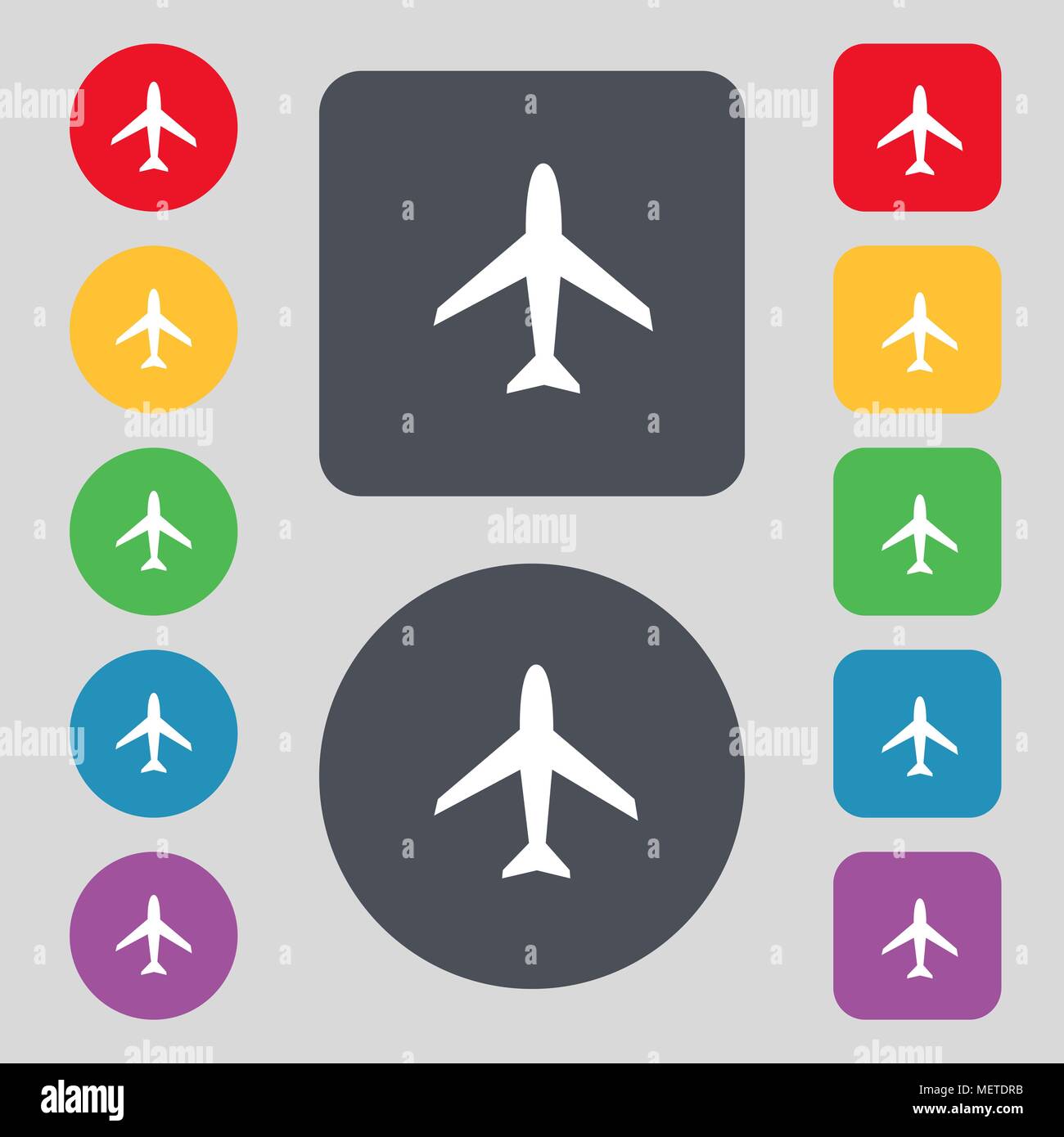 Airplane sign. Plane symbol. Travel icon. Flight flat label Set ...