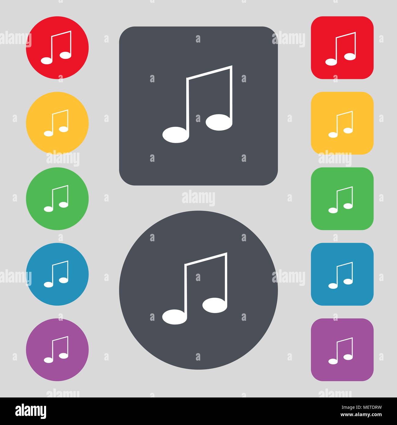 Music note sign icon. Musical symbol. Set colourful buttons. Vector ...