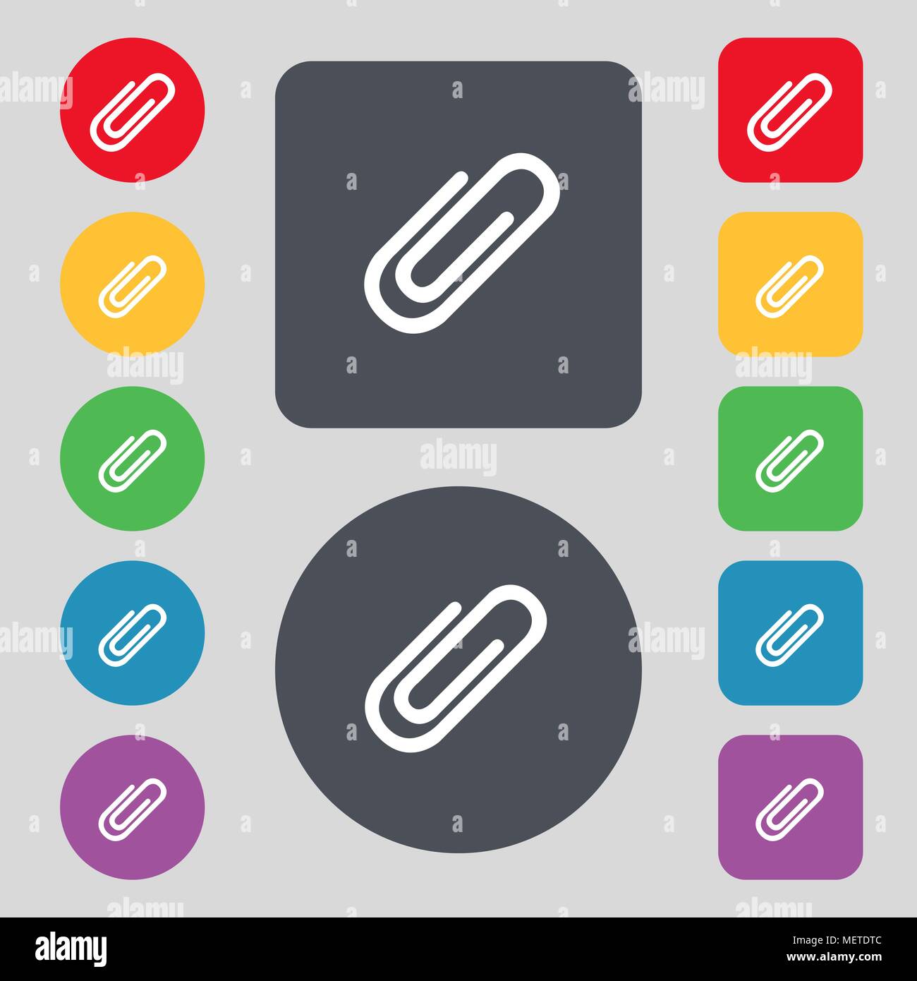 Paper clip sign icon. Clip symbol. Set colourful buttons. Vector ...