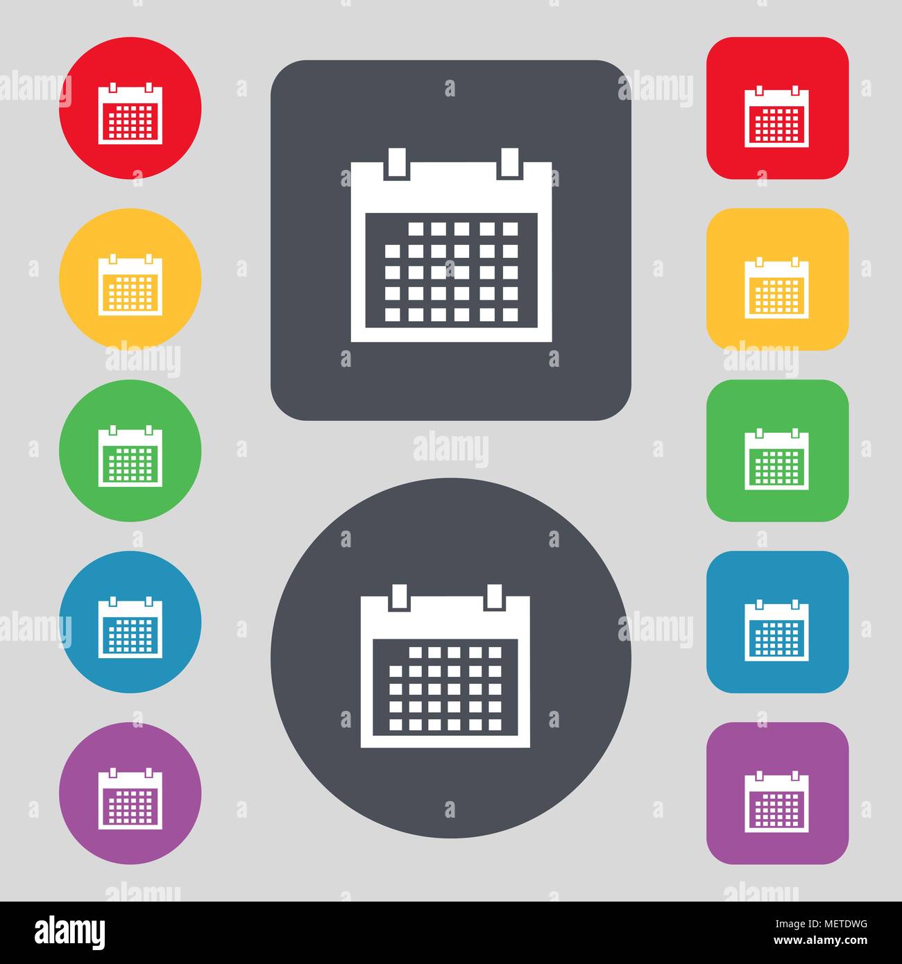 Calendar sign icon. days month symbol. Date button Set colur buttons ...