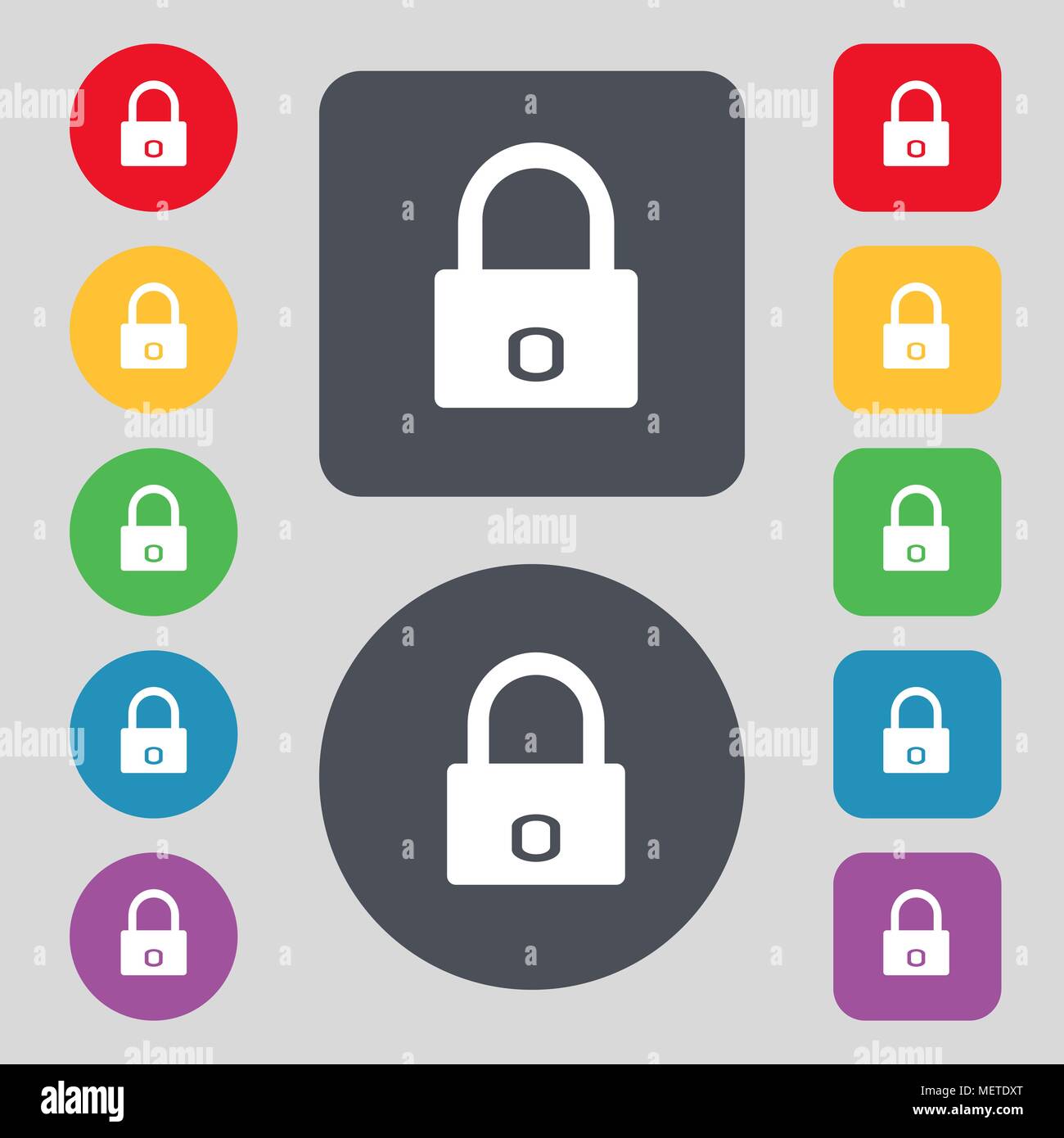 Lock sign icon. Locker symbol. Set colur buttons. Vector illustration ...