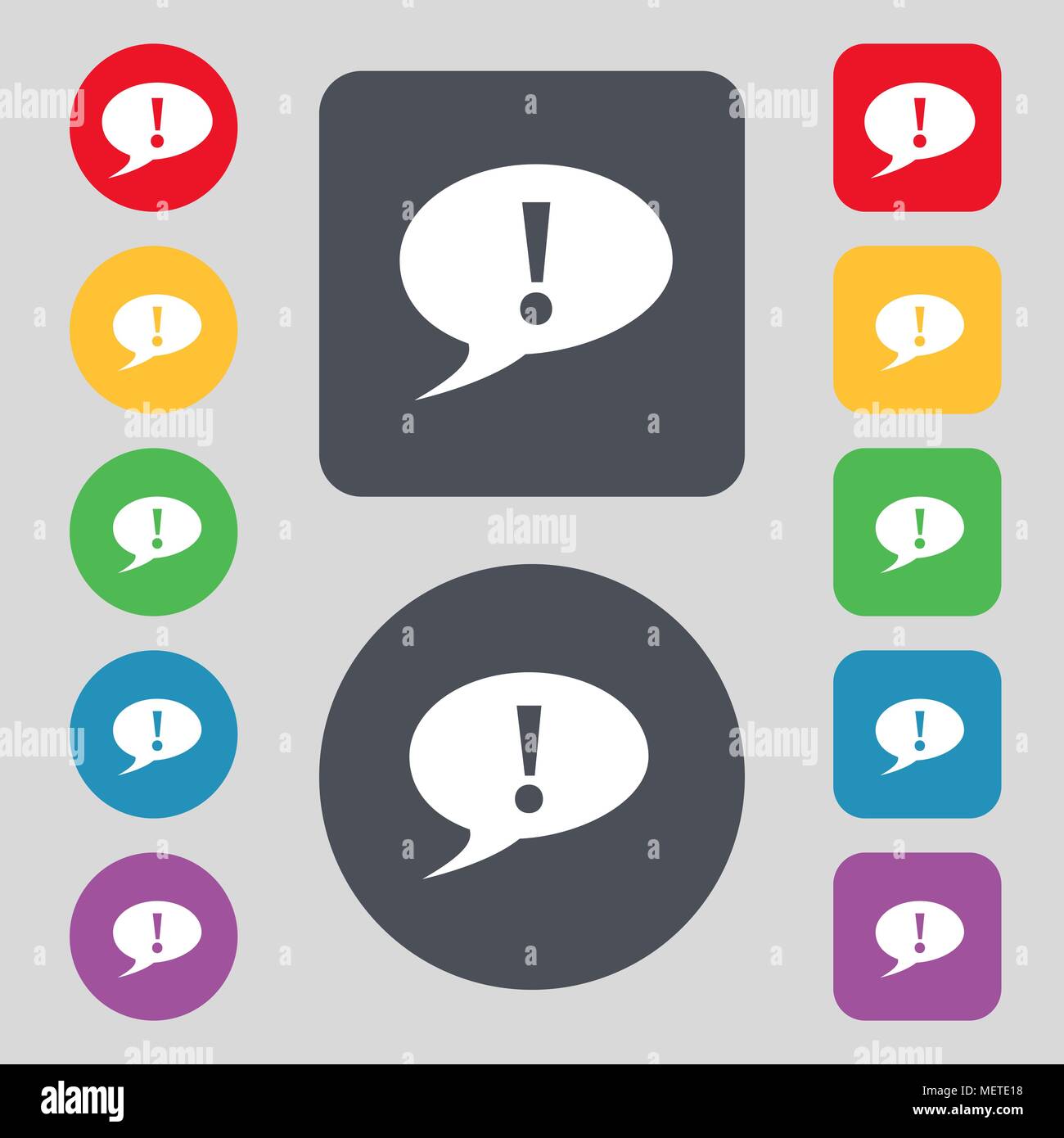 Exclamation mark sign icon. Attention speech bubble symbol. Set ...