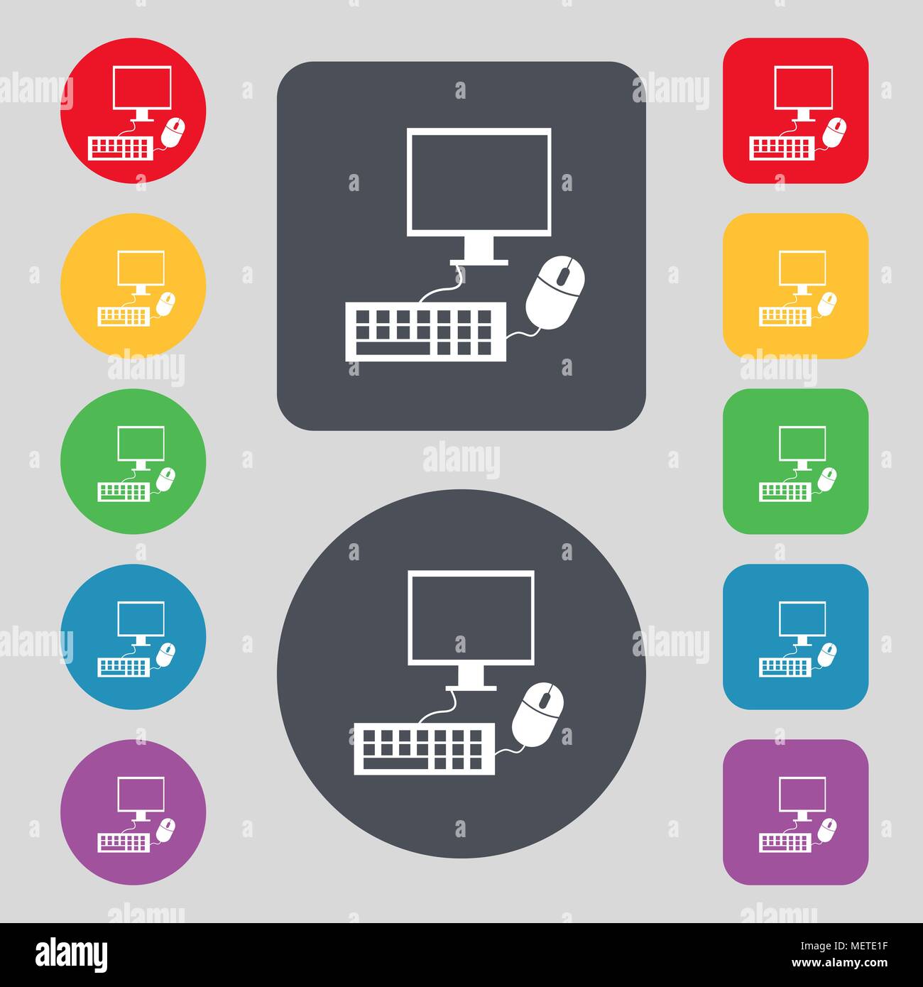 Computer Widescreen Monitor Keyboard Mouse Sign Icon Set Colourful Buttons Vector