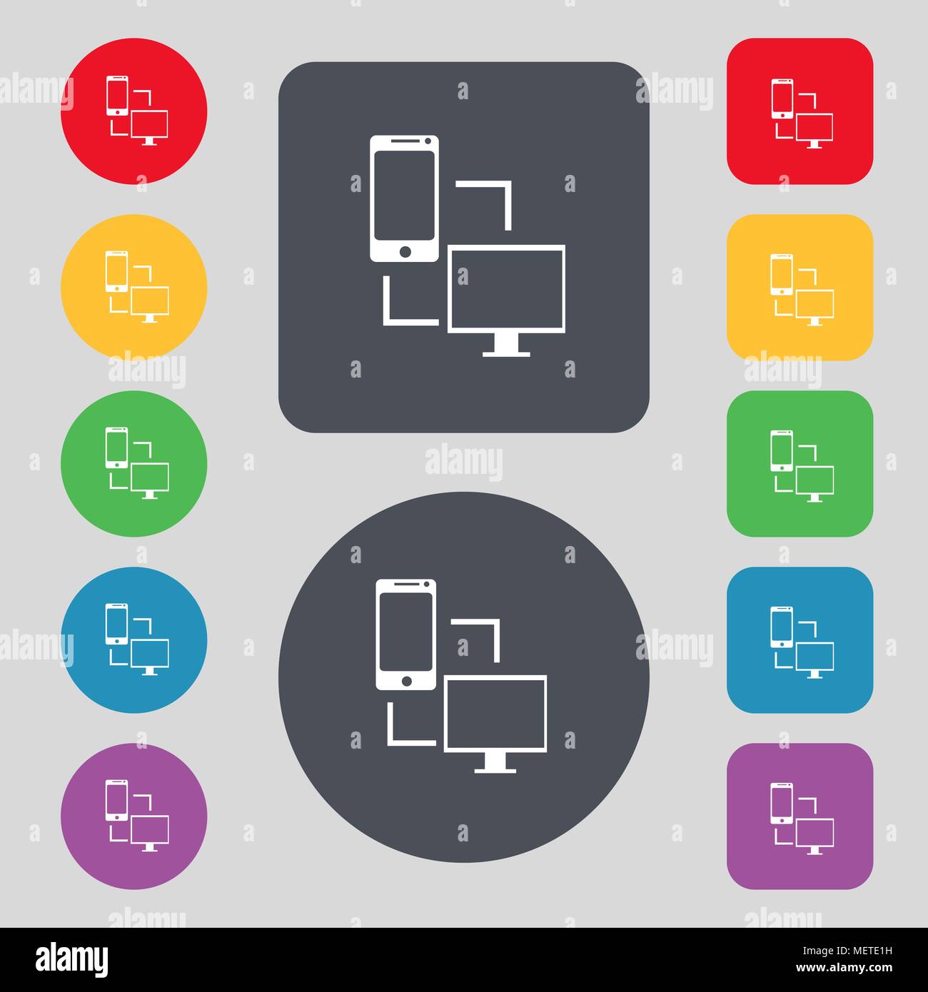Synchronization sign icon. communicators sync symbol. Data exchange. Set colur buttons Vector ...