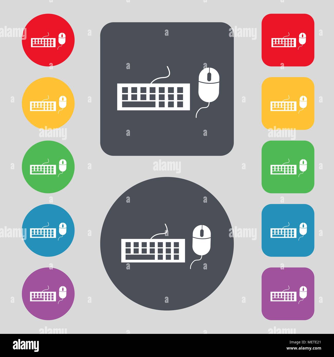 Computer keyboard and mouse Icon. Set colourful buttons. Vector ...