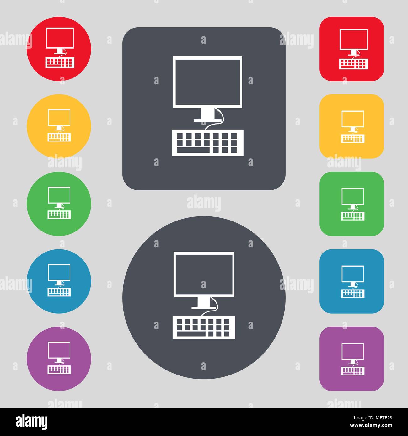 Computer monitor and keyboard Icon. Set colourful buttons. Vector ...